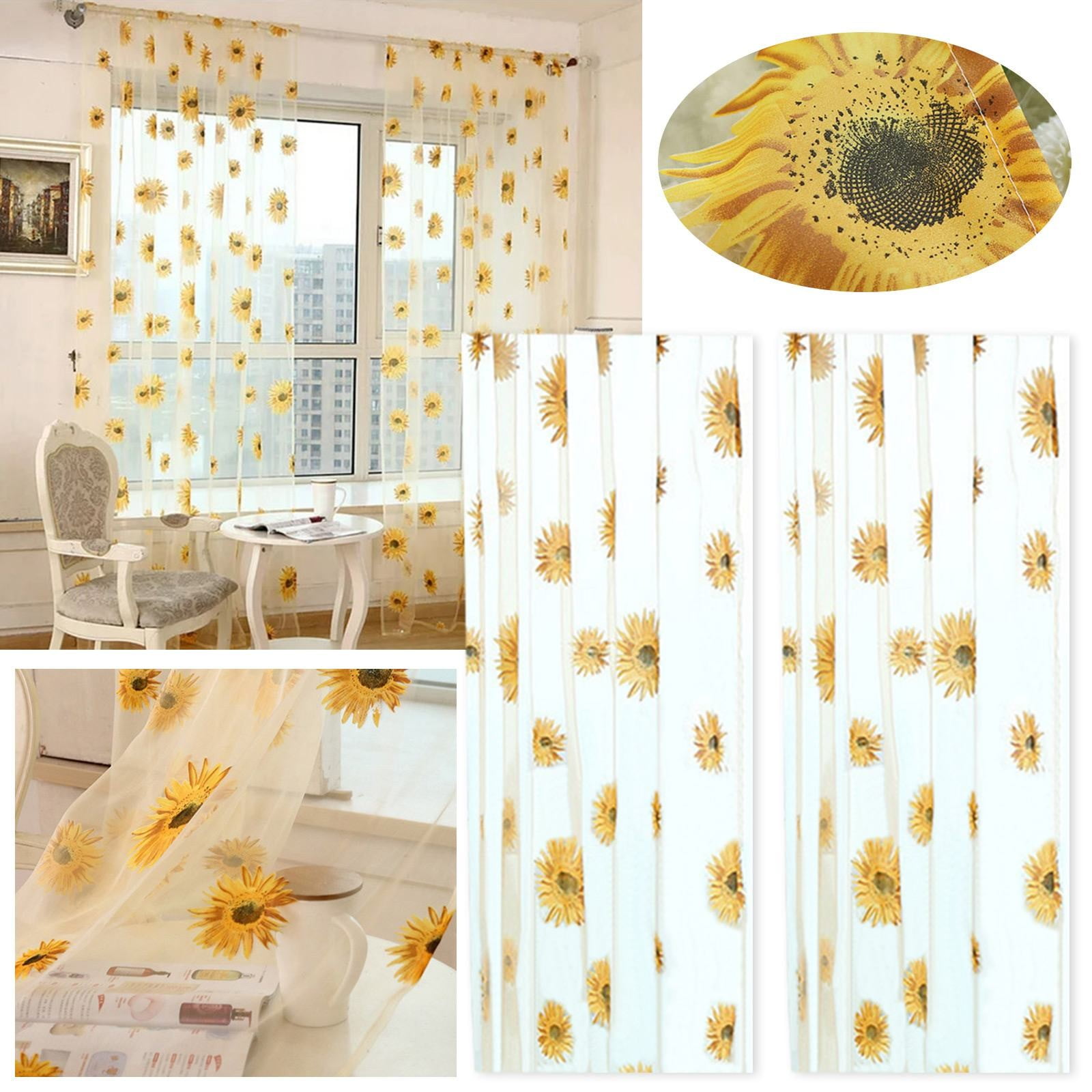 Sunflower Printing Light Permeable Balcony Living Room Curtain and ...