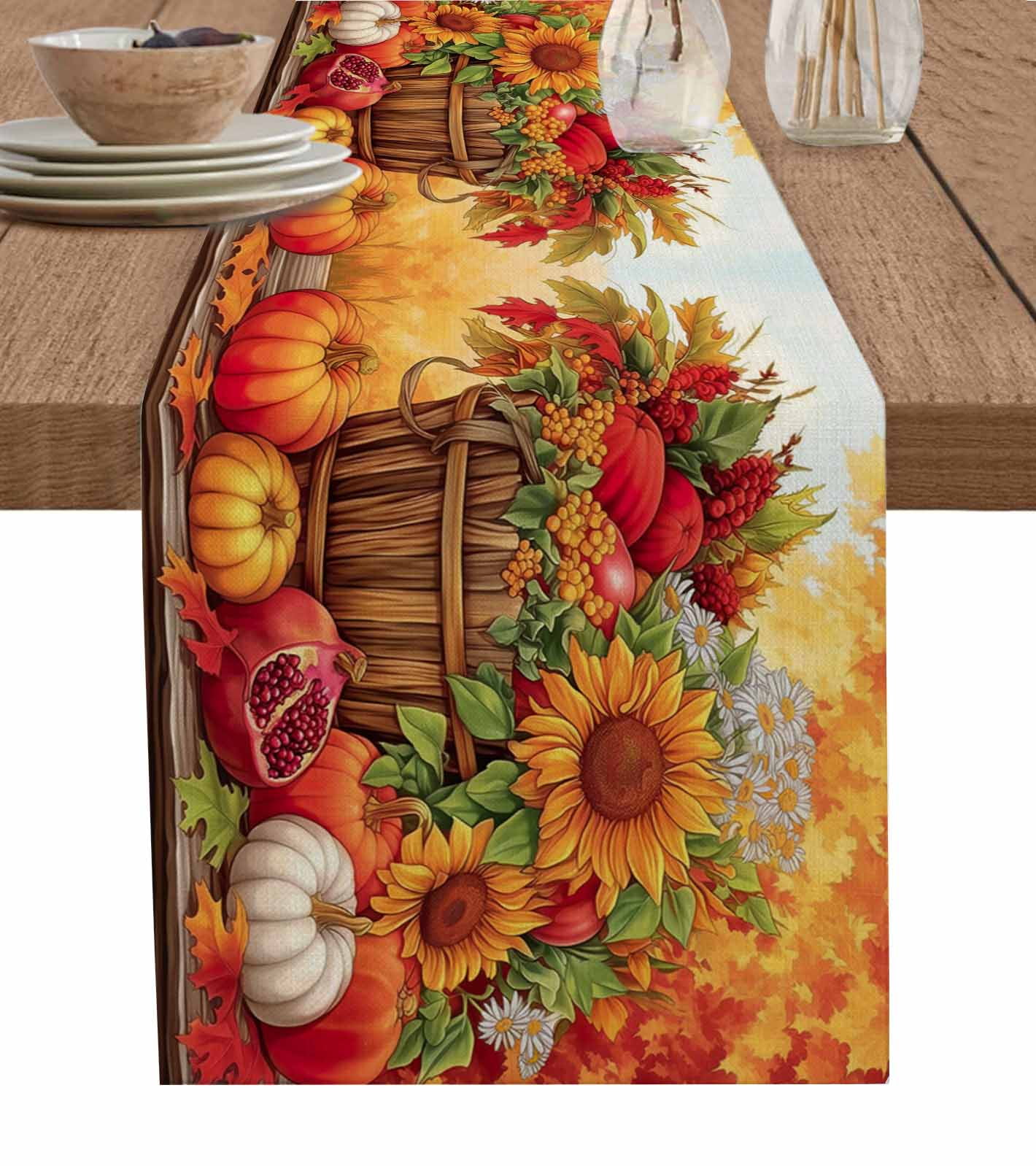 Sunflower Pumpkin Maple Leaf Pomegranate Table Runner Wedding r Table ...