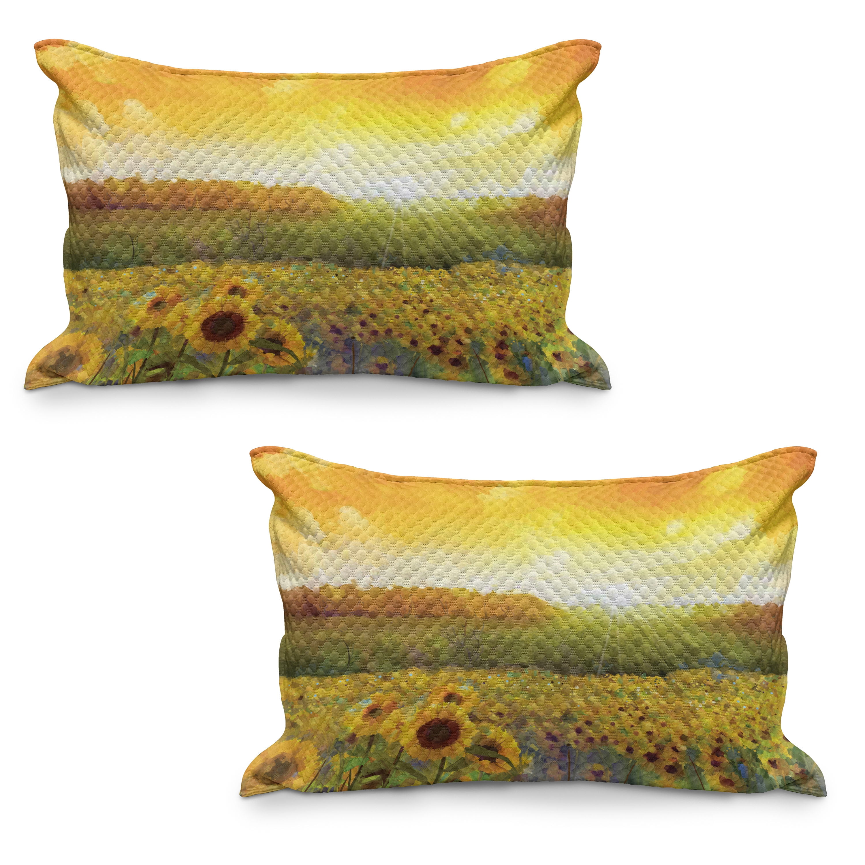 Sunflower Quilted Pillowcover Set of 2, Landscape a Golden Yellow Field ...
