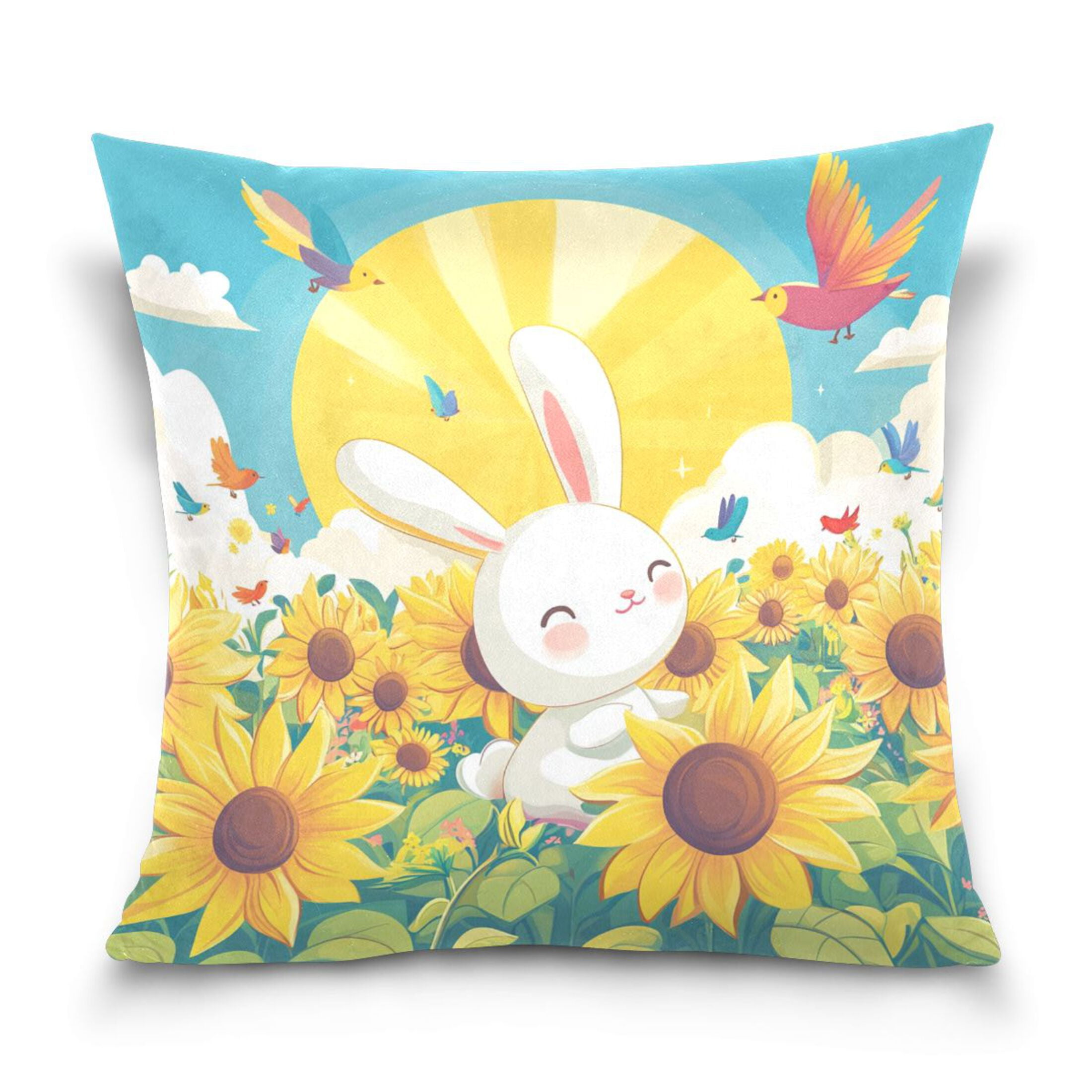Sunflower Rabbit Pattern 20x20 Inch Plush Velvet Pillowcase Double ...