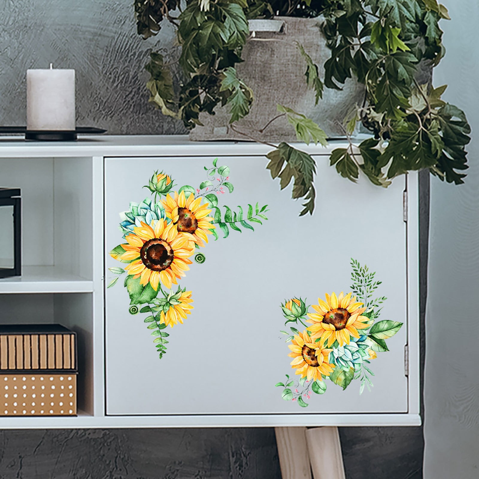 Sunflower Rattan Wall Stickers Refrigerator Cupboard Glass Toilet ...