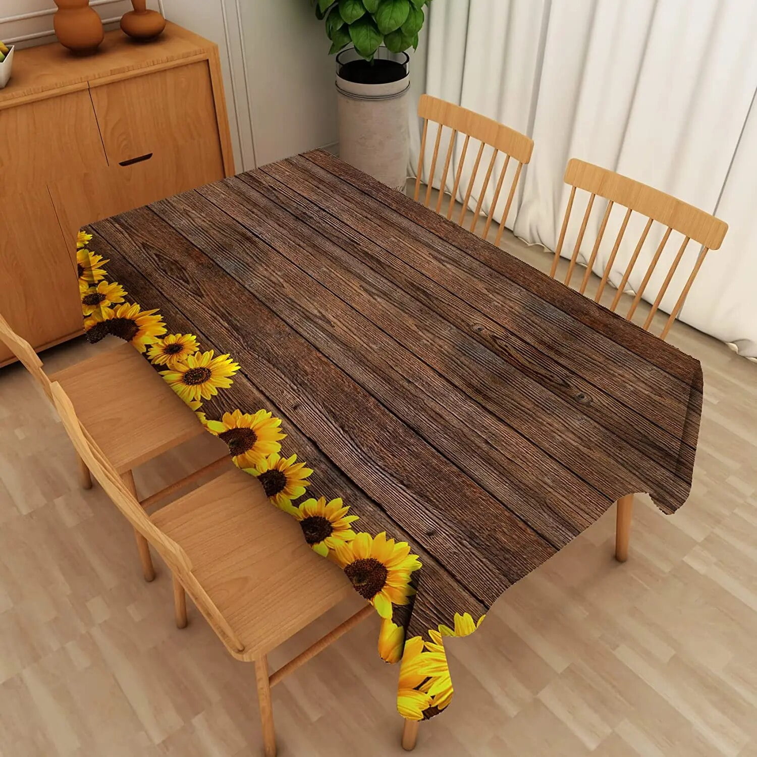 Sunflower Rectangle Tablecloth Vintage Farmhouse Waterproof Tablecloth ...