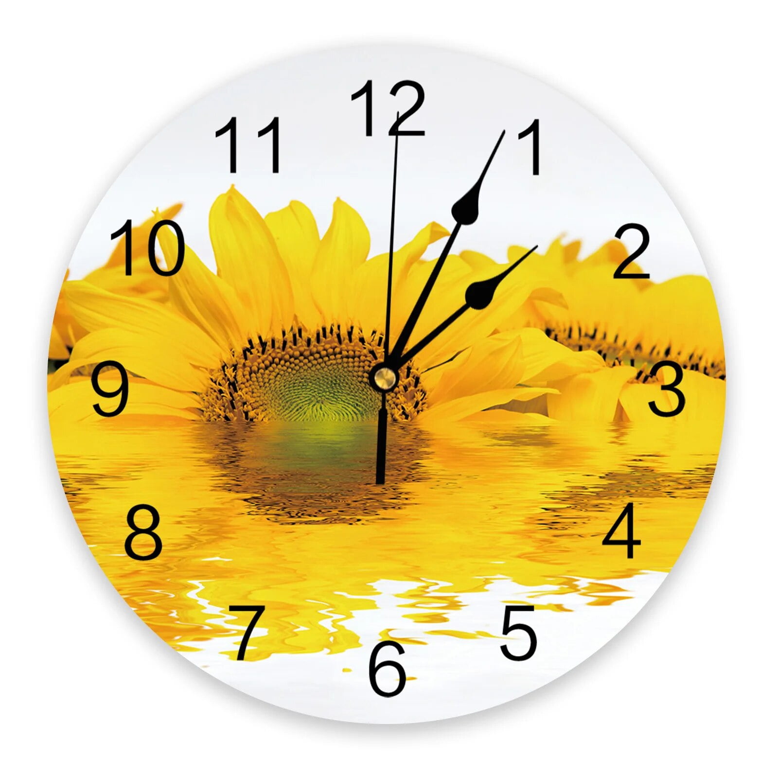 Sunflower Reflection Flower Yellow Plant Wall Clocks Silent Home Cafe ...