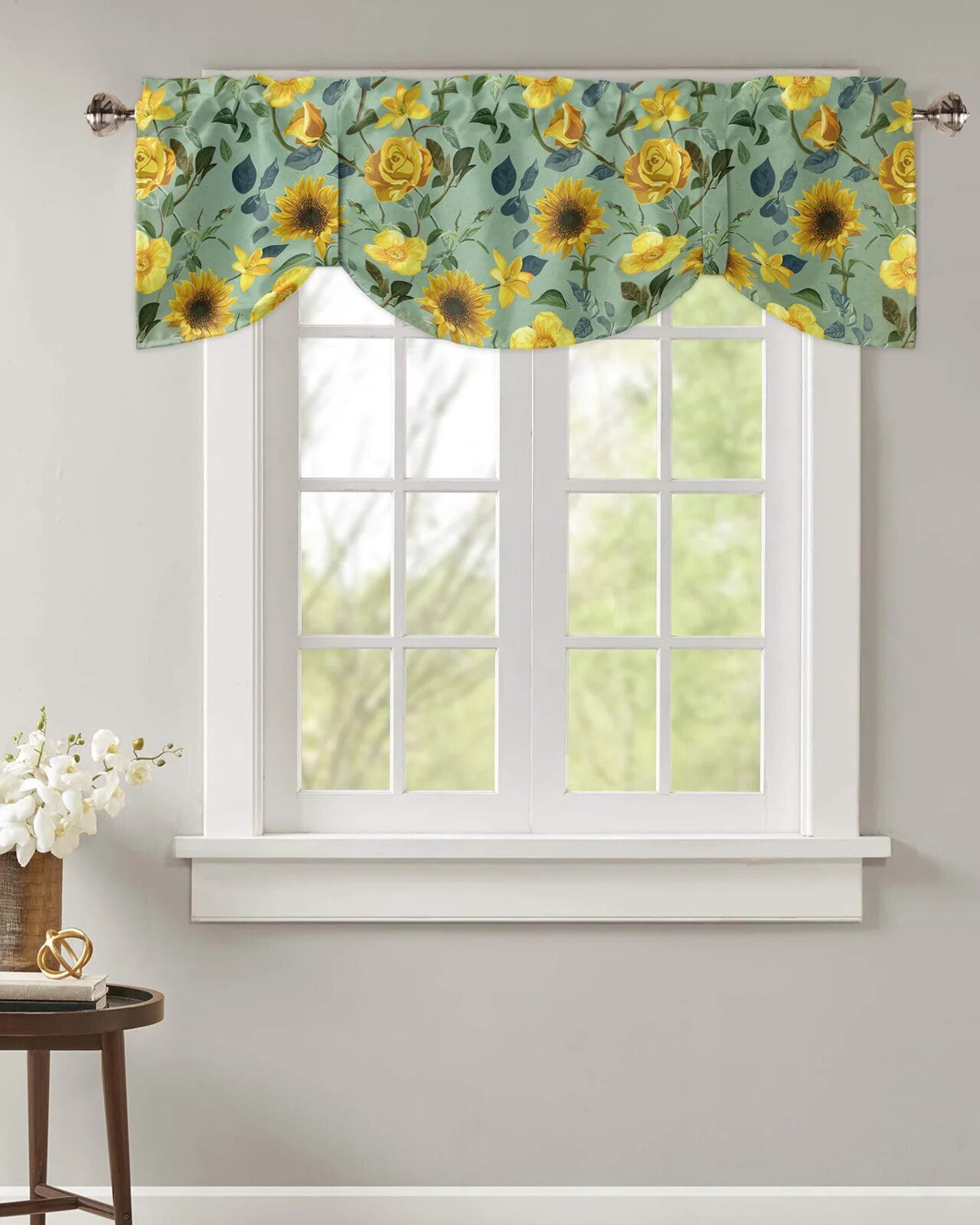 Sunflower Retro Plant Leaves Window Curtain Kitchen Cabinet Coffee Tie ...