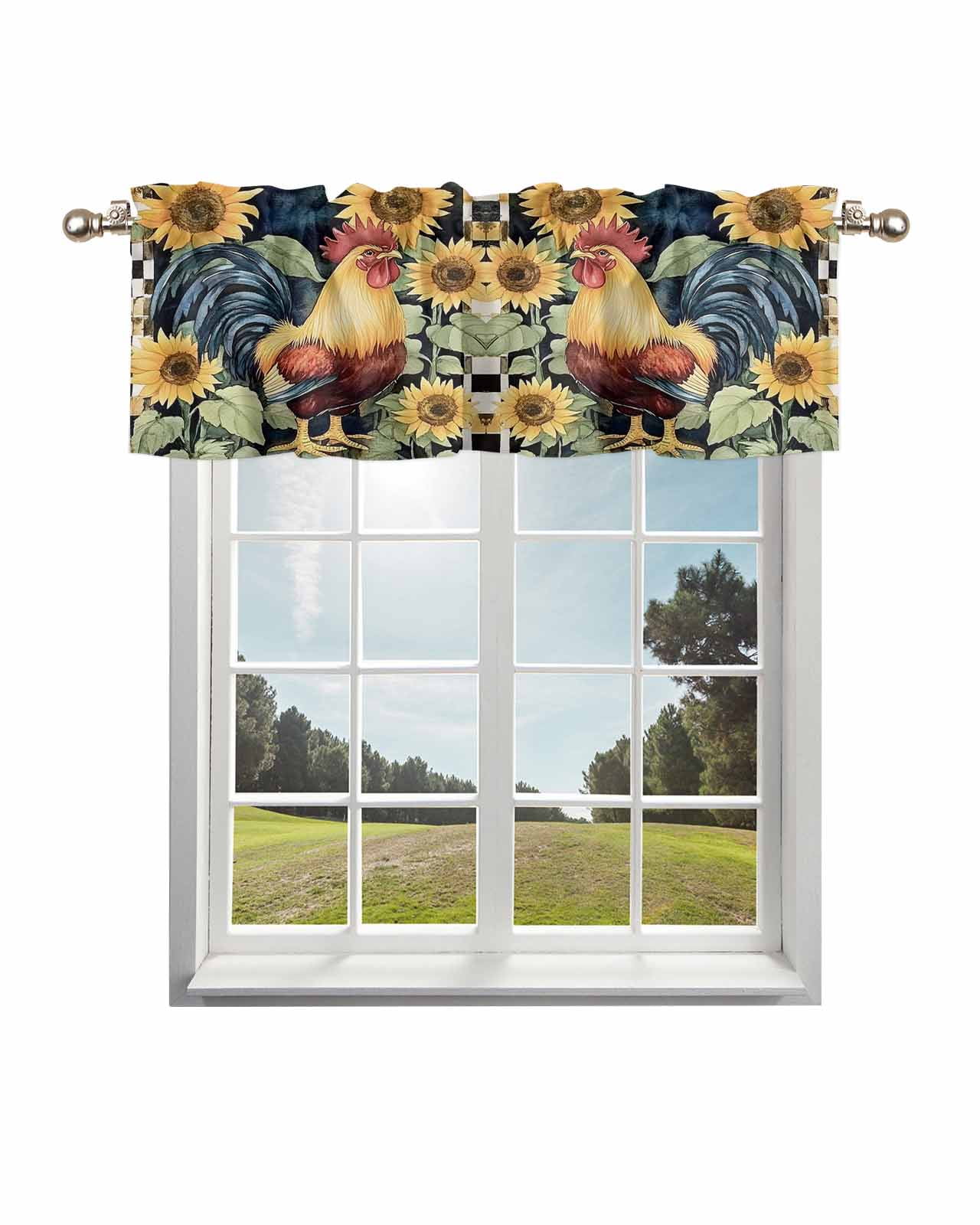 Sunflower Retro Rooster Curtain Valance for Windows/Living Room/Kitchen ...