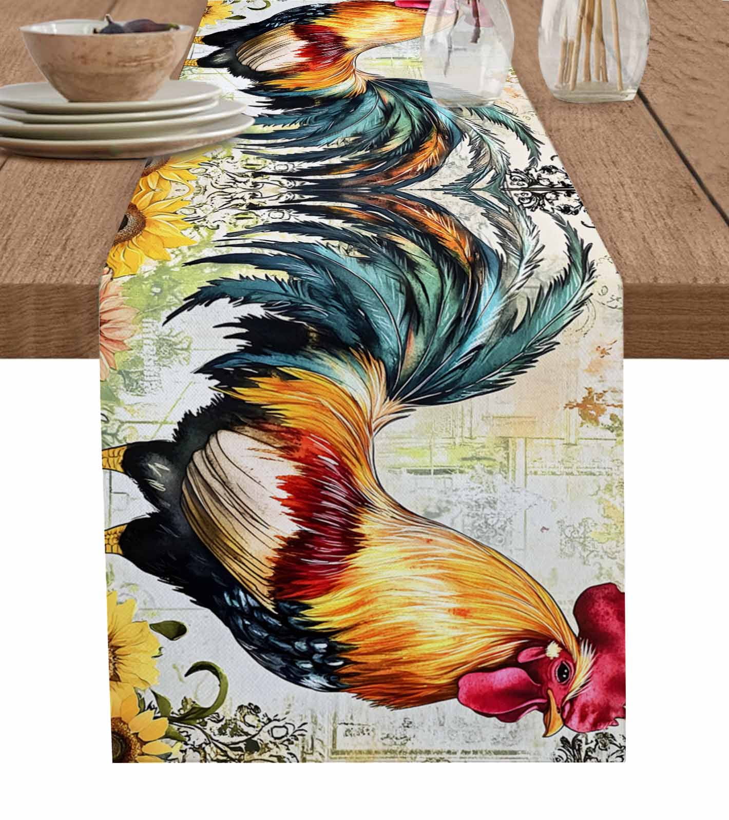 Sunflower Retro Rooster Table Runner 72 Inches, Elegant Animals ...