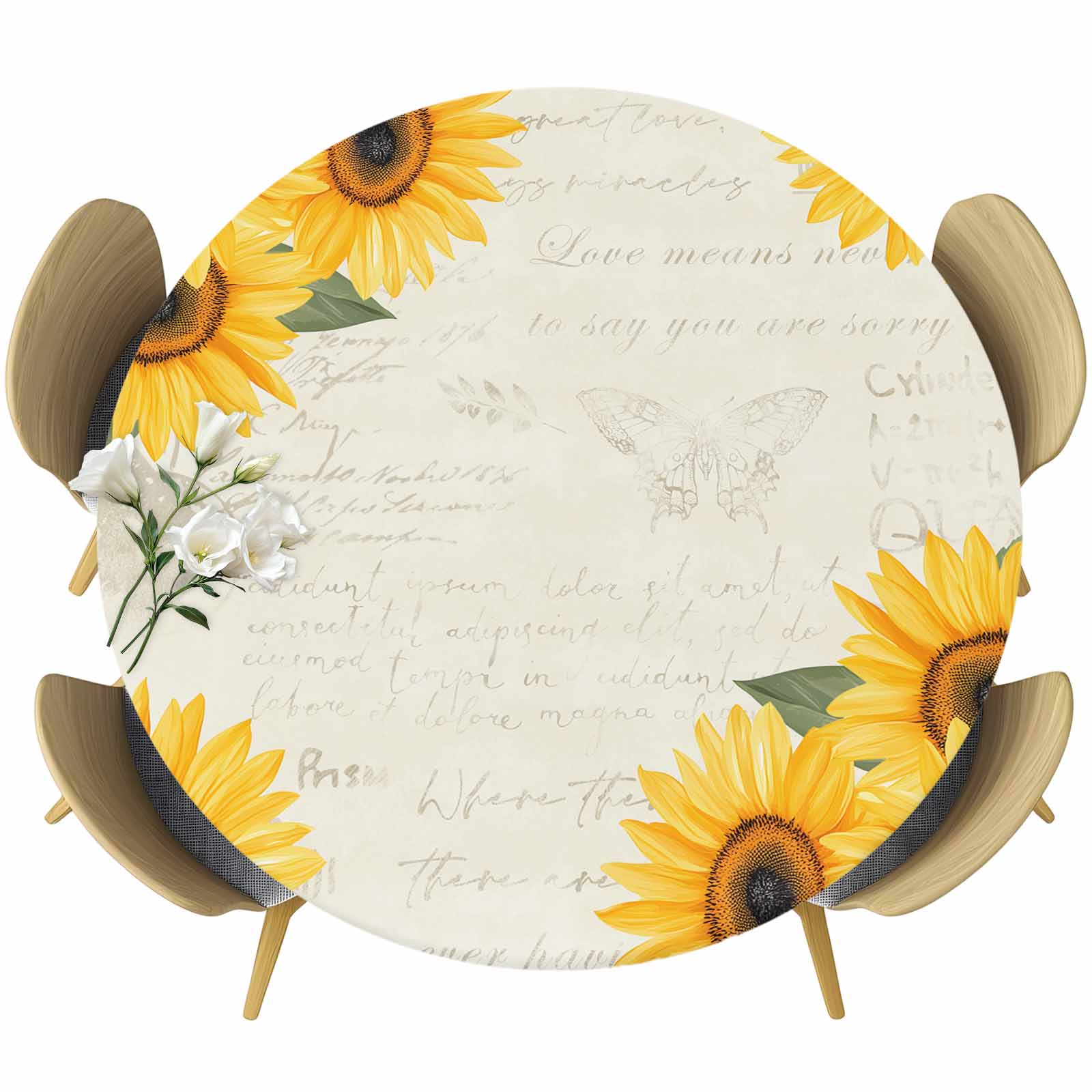 Sunflower Retro Round Tablecloth 45-54 Inch Round Fitted Table Cloth ...