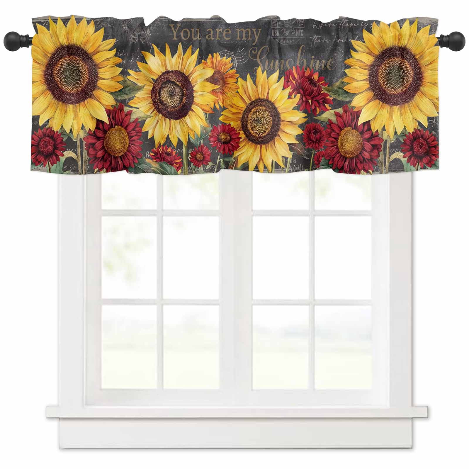Sunflower Retro Valances for Windows Farmhouse Kitchen Curtains ...