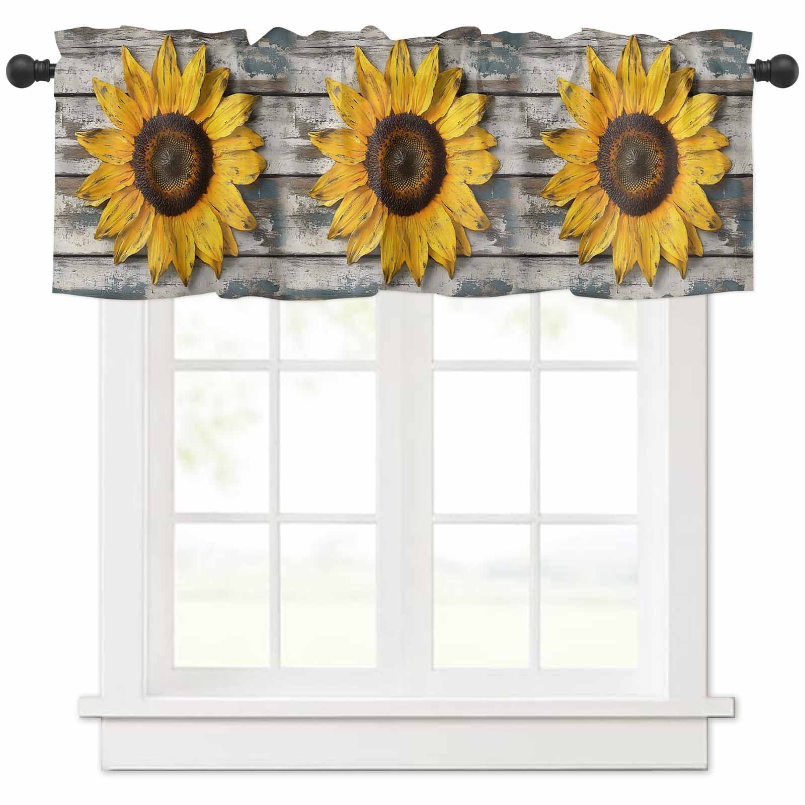 Sunflower Retro Valances for Windows Farmhouse Kitchen Curtains ...