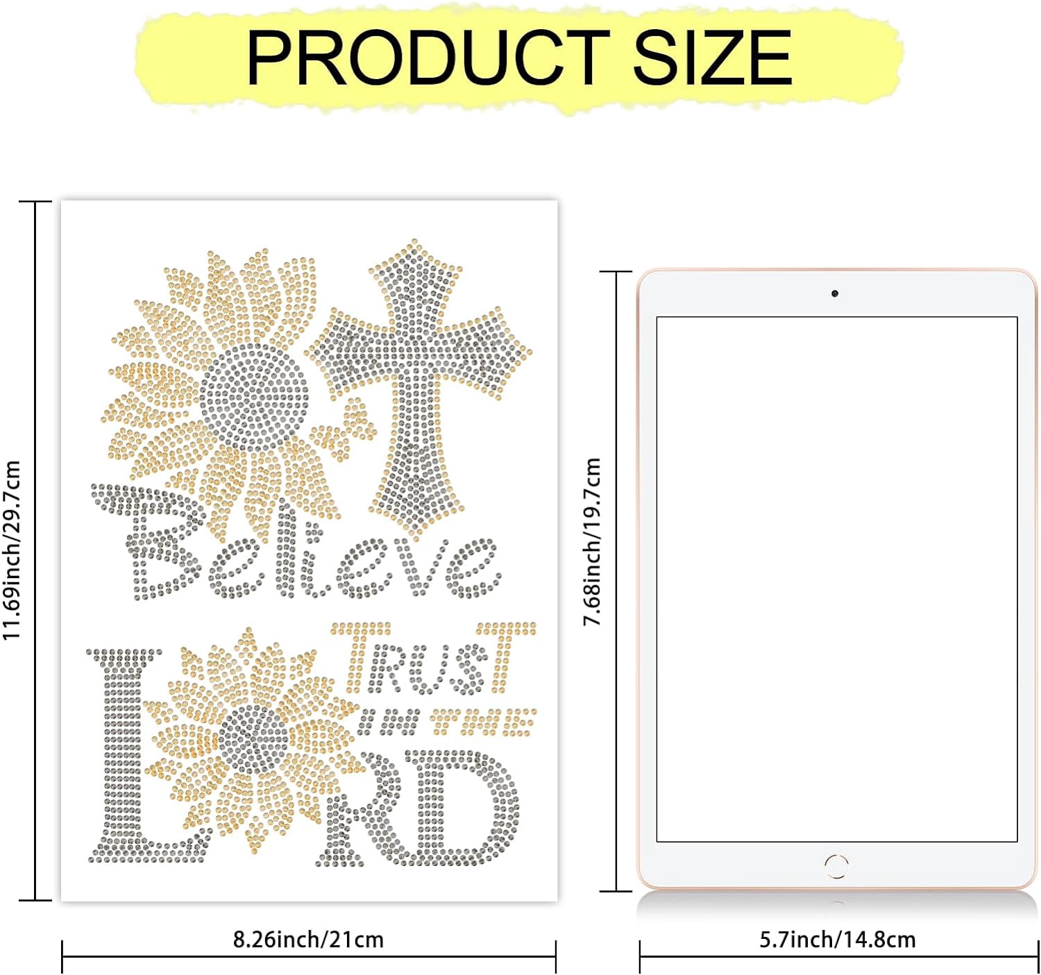 Sunflower Rhinestone Iron on Hotfix Transfer Decal Believe Trust Lord ...