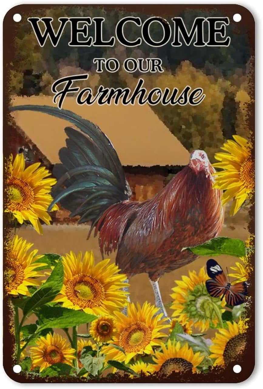Sunflower Rooster Butterfly Sign Welcome to Our Farmhouse Yard Sign ...