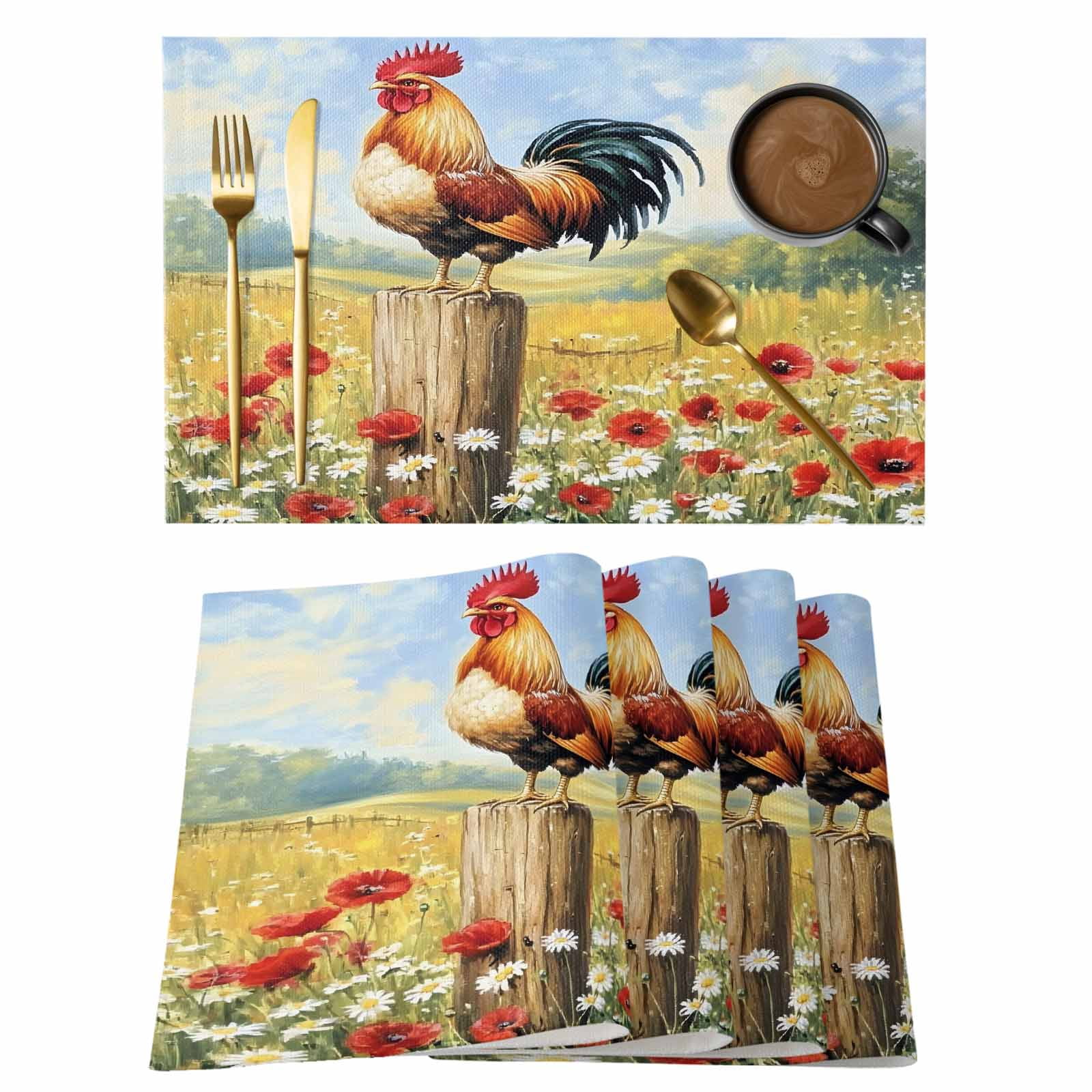 Sunflower Rooster Placemats Set of 4, Vintage Flower Butterfly ...