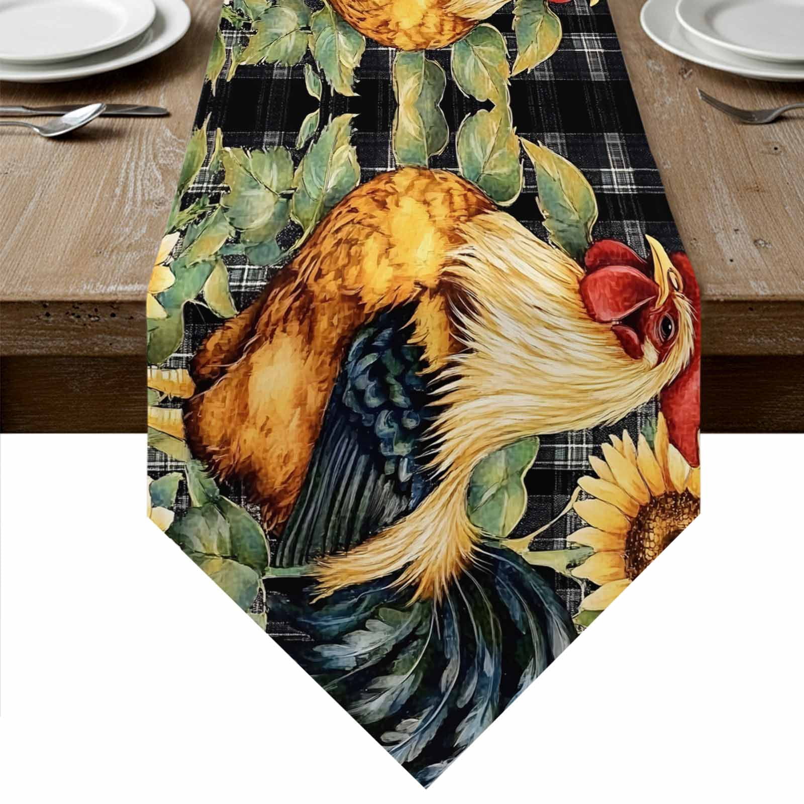 Sunflower Rooster Table Runner Linen Burlap Table Runner 72 Inches Long ...