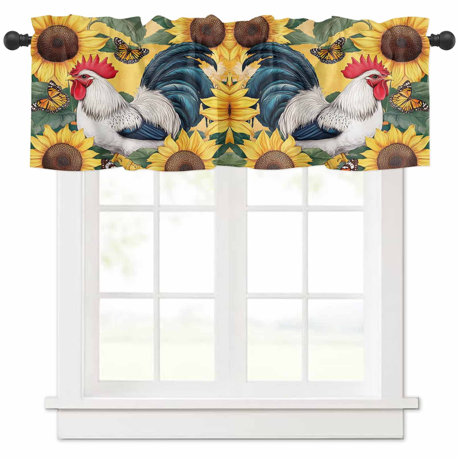 Sunflower Rooster Valances for Windows Farmhouse Kitchen Curtains ...