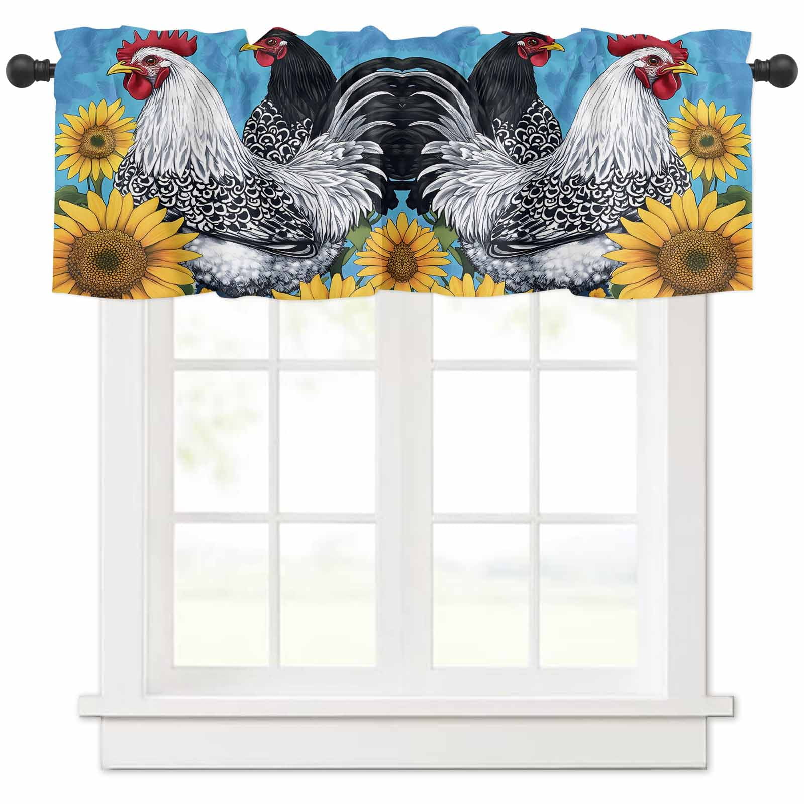 Sunflower Rooster Valances for Windows Farmhouse Kitchen Curtains ...