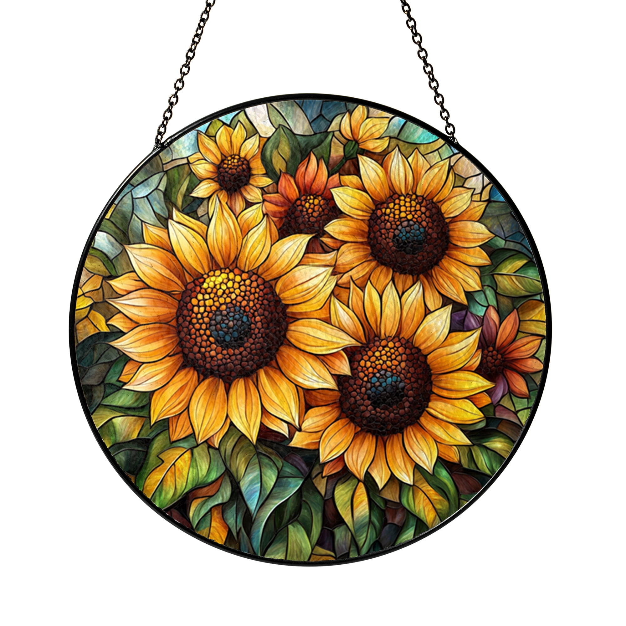 Sunflower Round Stained Glass Style Suncatcher, Bright Floral ...