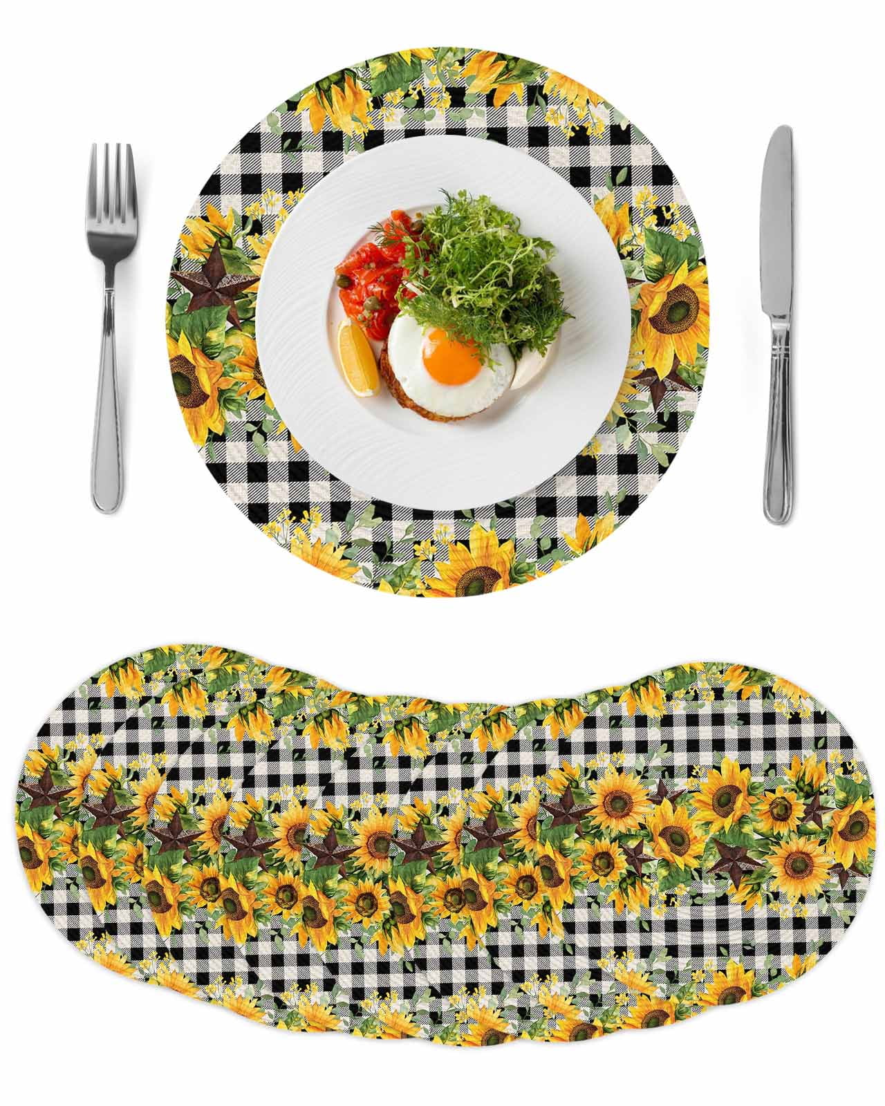 Sunflower Round Table Placemats set of 8, Rustic Farmhouse Barn Star ...
