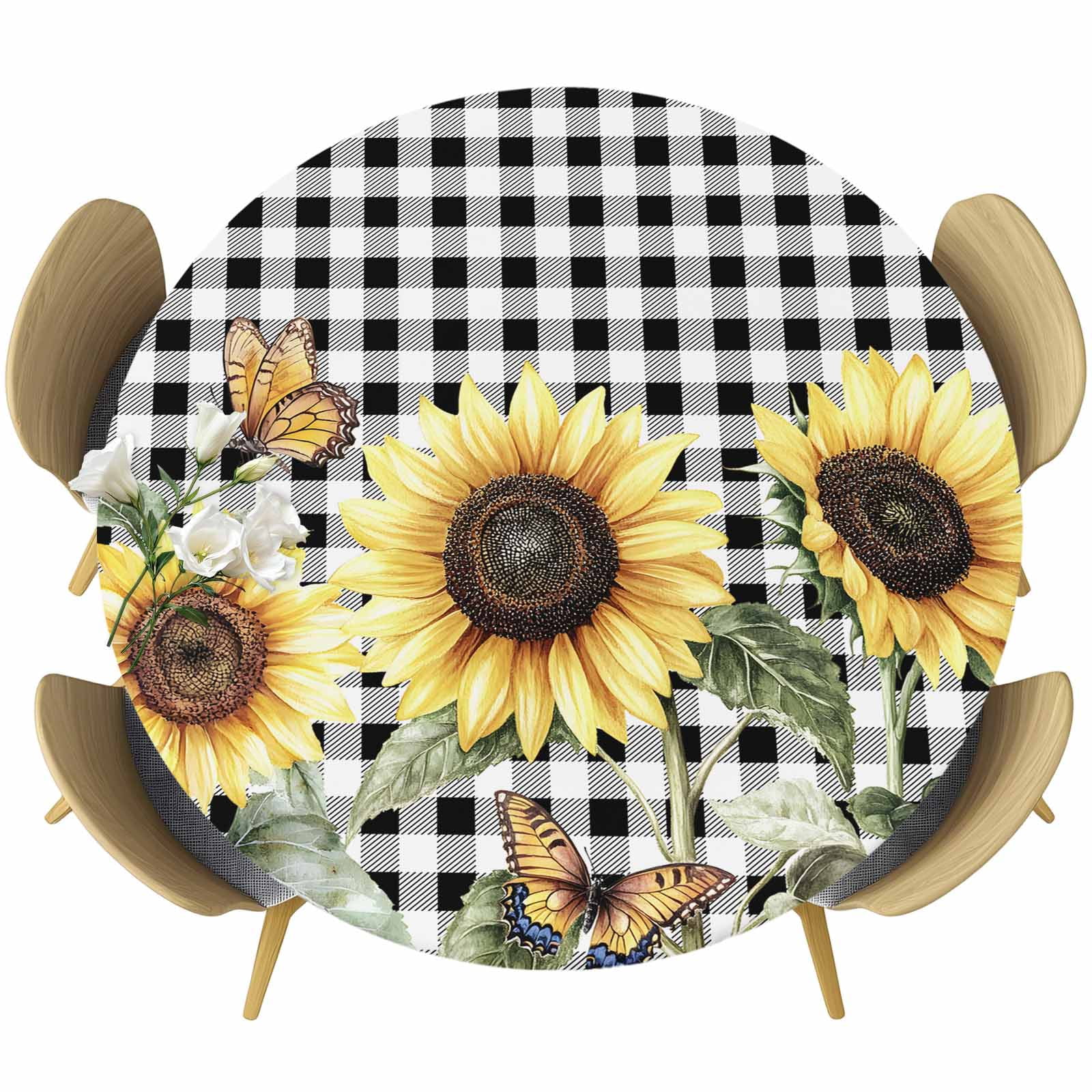 Sunflower Round Tablecloth 45-54 Inch Round Fitted Table Cloth with ...