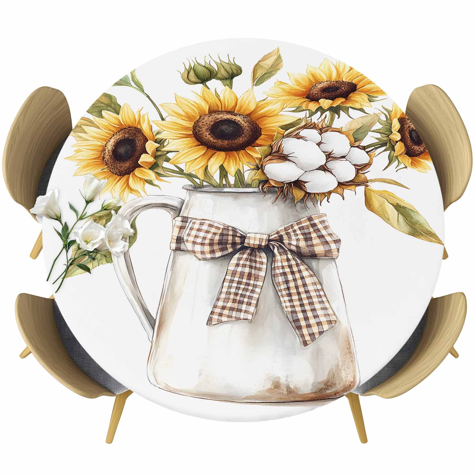 Sunflower Round Tablecloth 45-54 Inch Round Fitted Table Cloth with ...