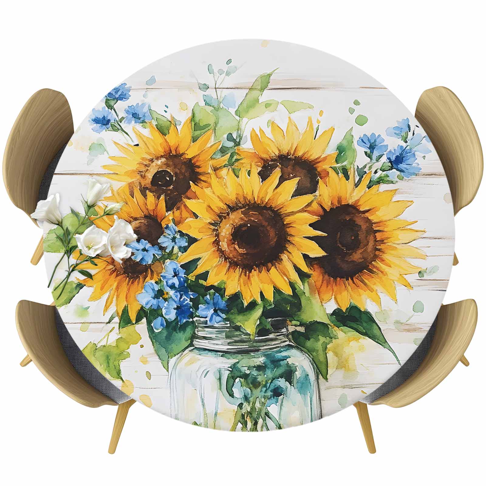 Sunflower Round Tablecloth 45-54 Inch Round Fitted Table Cloth with ...