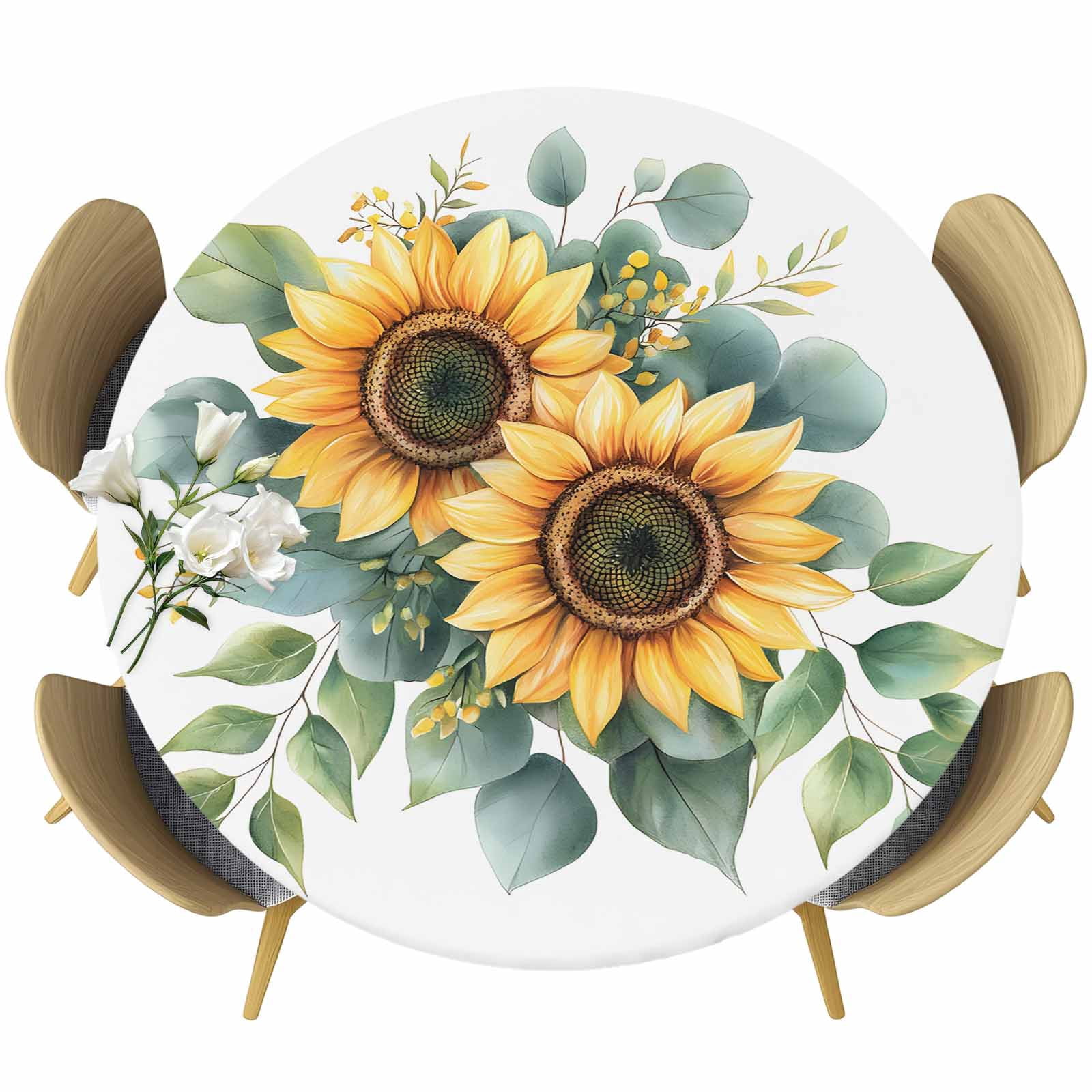 Sunflower Round Tablecloth 55-60 Inch Round Fitted Table Cloth with ...