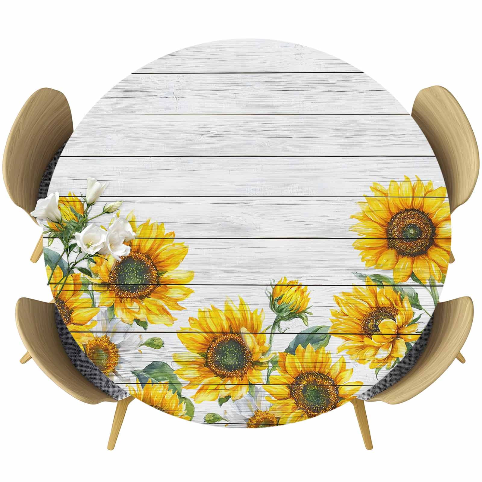 Sunflower Round Tablecloth 55-60 Inch Round Fitted Table Cloth with ...
