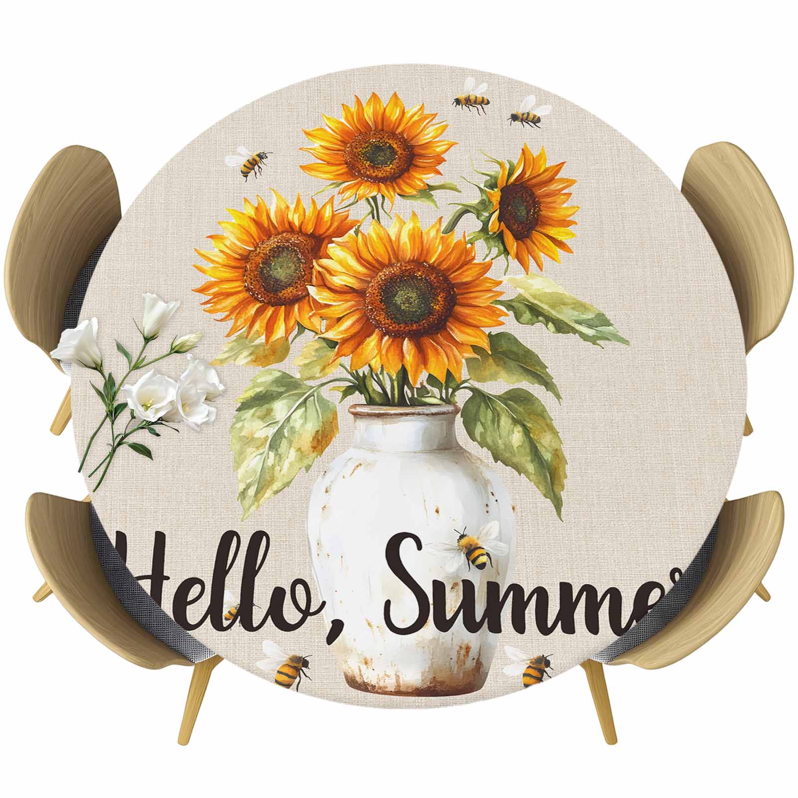 Sunflower Round Tablecloth 55-60 Inch Round Fitted Table Cloth with ...