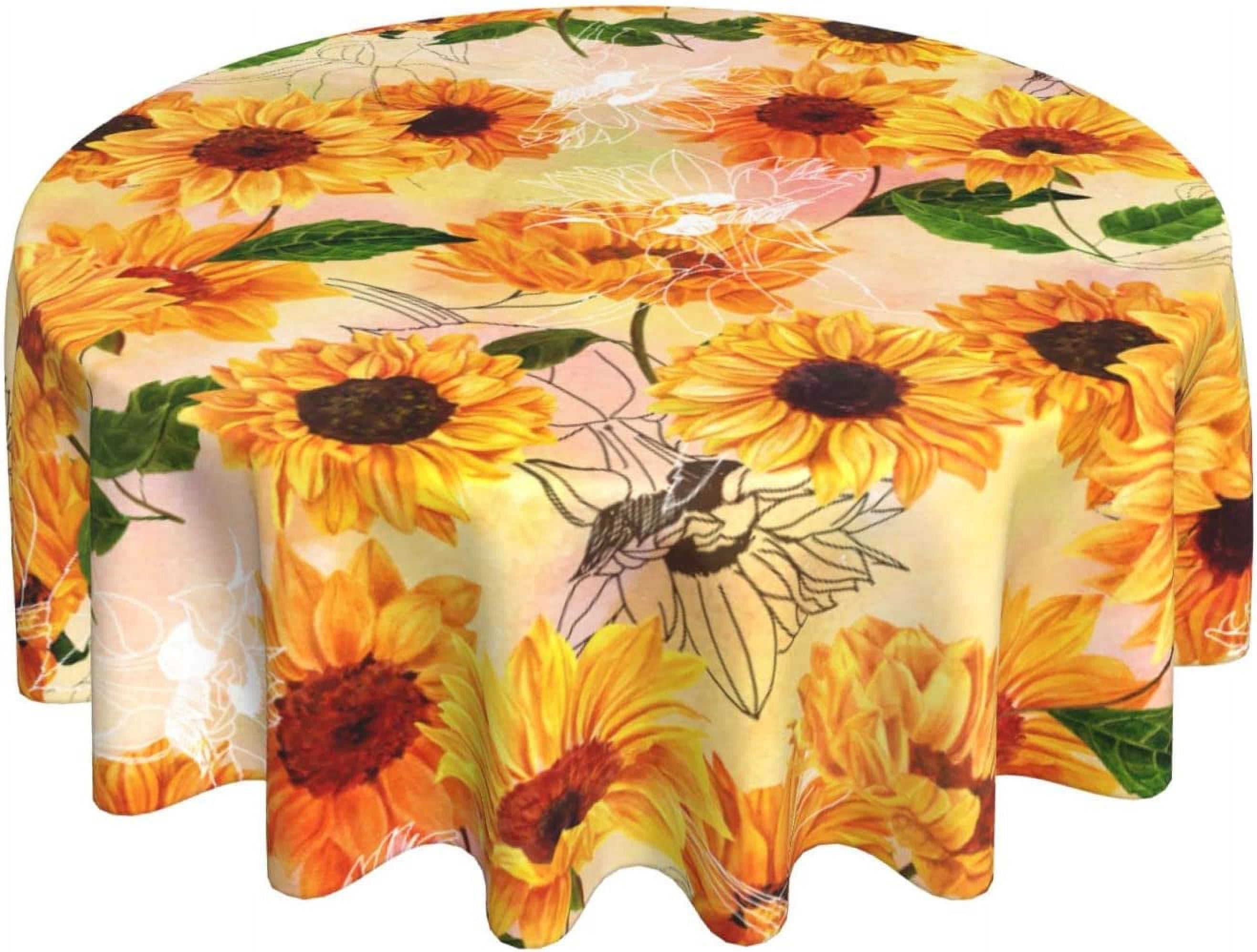 Sunflower Round Tablecloth 60 Inch for Indoor and Outdoor, Waterproof ...
