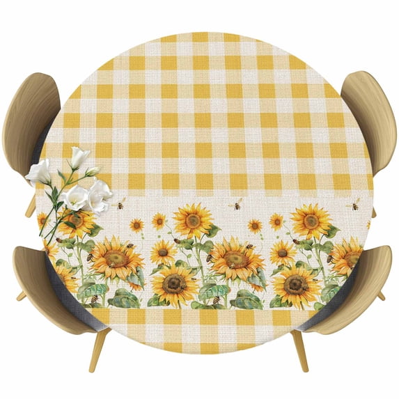 Sunflower Round Tablecloth, Fitted Table Cover with Elastic for 55"-60 ...