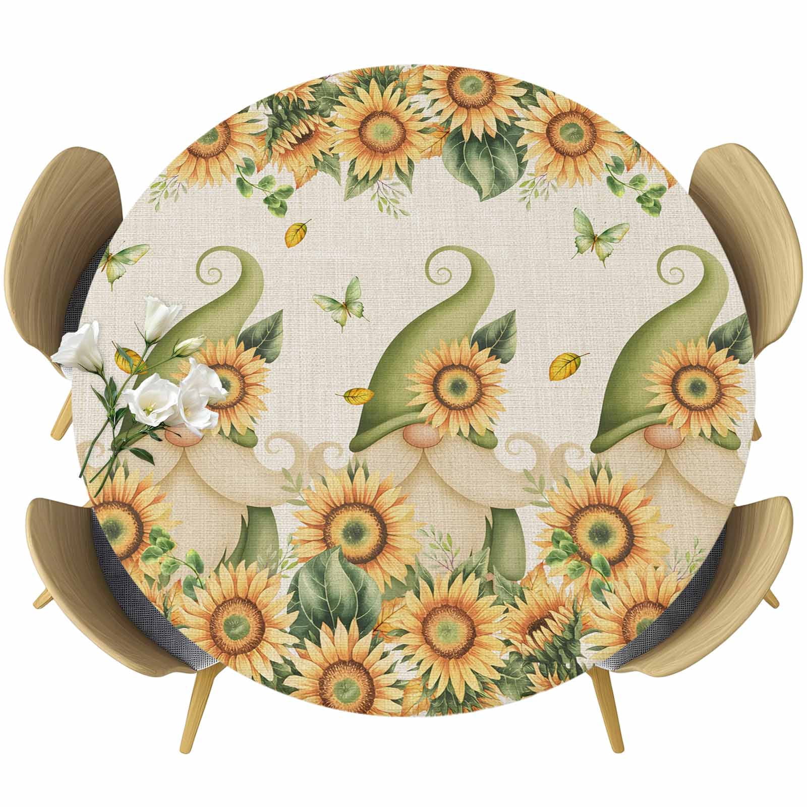 Sunflower Round Tablecloth, Fitted Table Cover with Elastic for 55"-60 ...