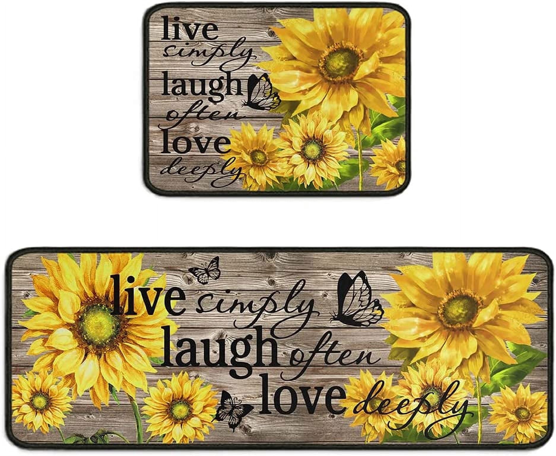 Sunflower Rugs and Mats Non Slip Kitchen Mat Set of 2 Anti Fatigue ...