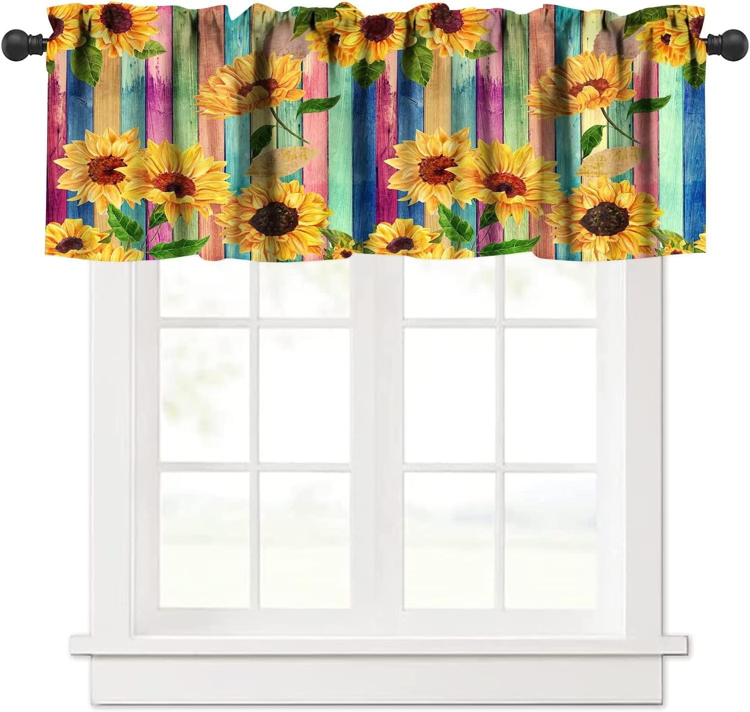 Sunflower Rustic Floral Curtain Valance Flower Patterned on Colorful ...
