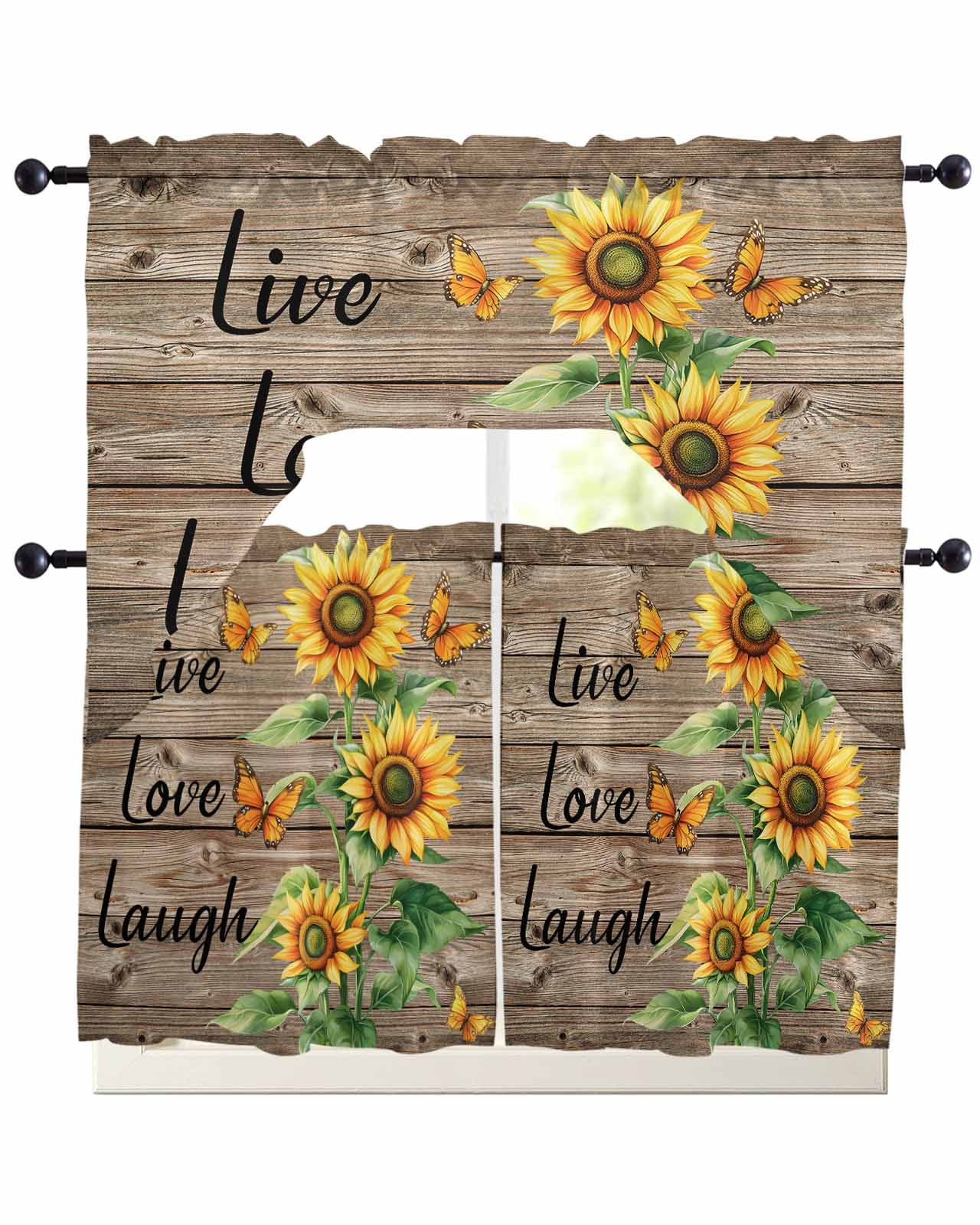 Sunflower Rustic Kitchen Curtains Swag Valance and Tier Curtains Set 24 ...