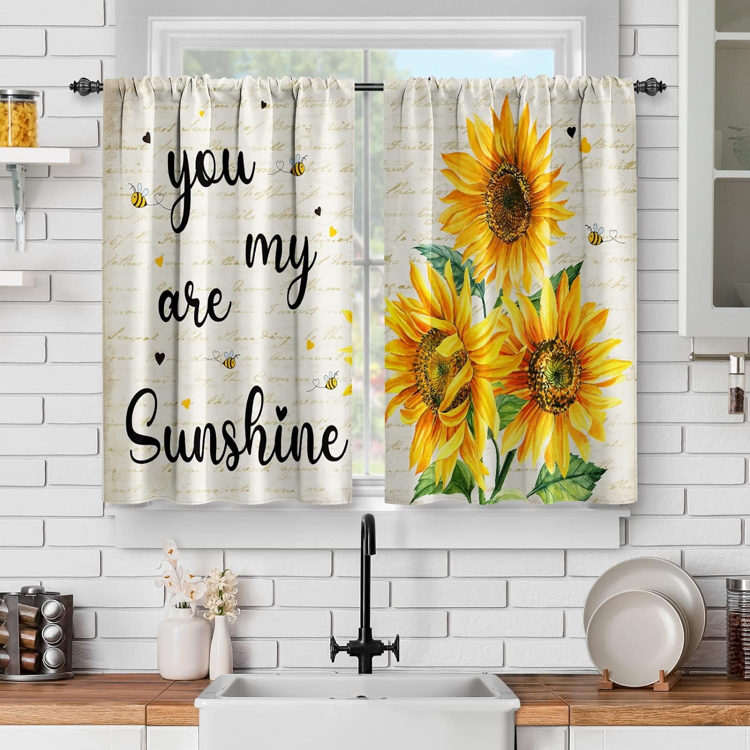 Sunflower Rustic Kitchen Curtains: You are My Sunshine Short Cafe ...