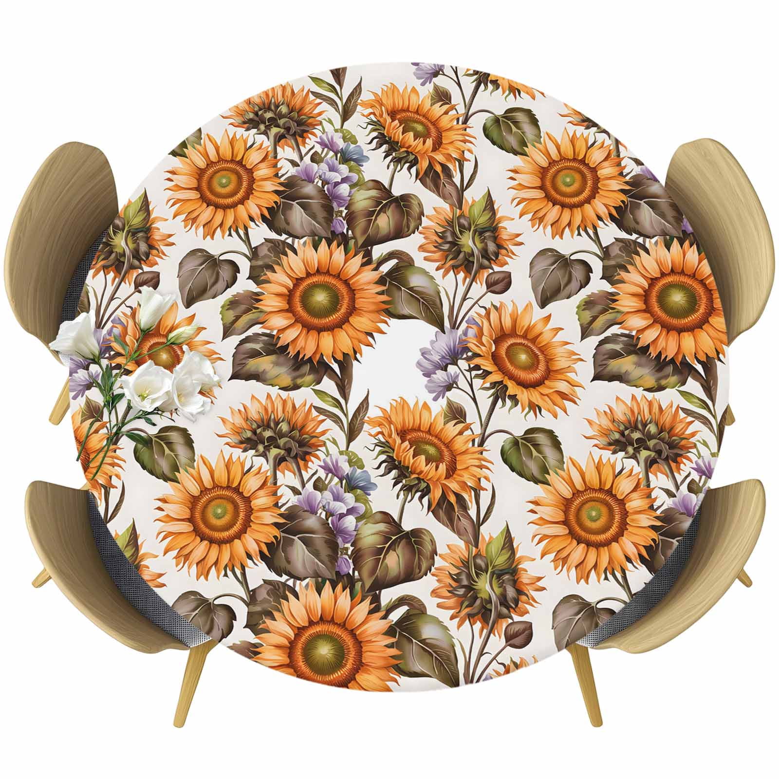Sunflower Rustic Round Tablecloth 55-60 Inch Round Fitted Table Cloth ...