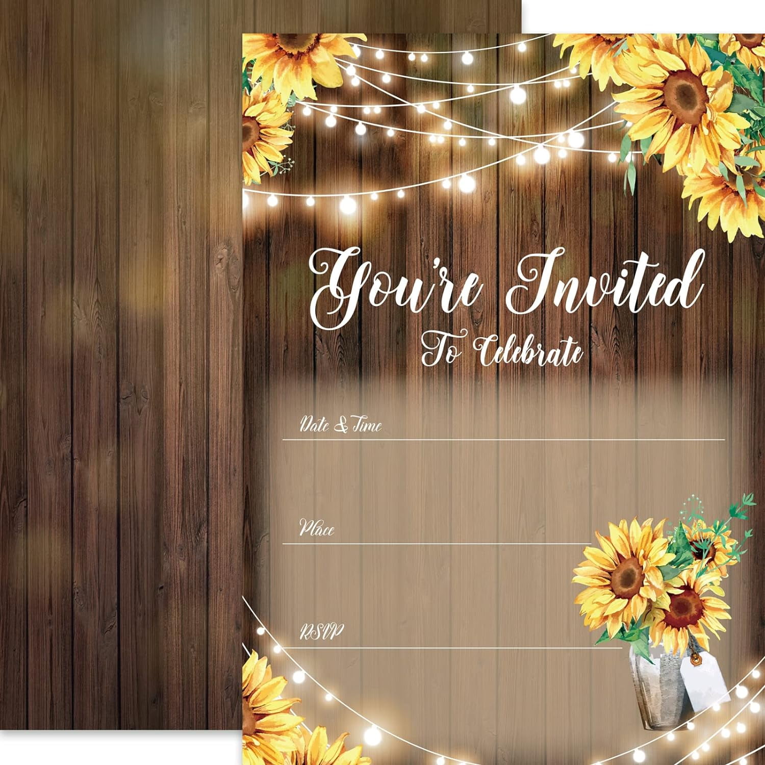 Sunflower Rustic Wood Fill-in Party Invitations - Perfect for Various ...