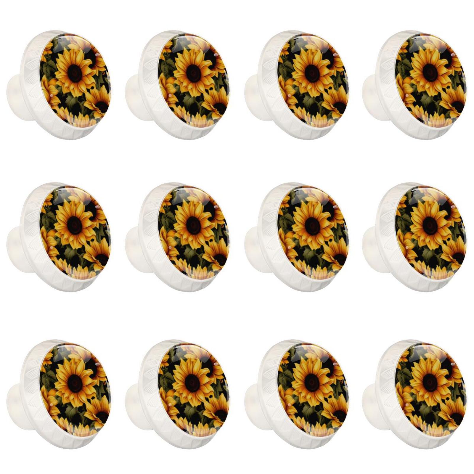Sunflower Seamless Printing 12 Pcs White Round Drawer Pulls with Screws ...