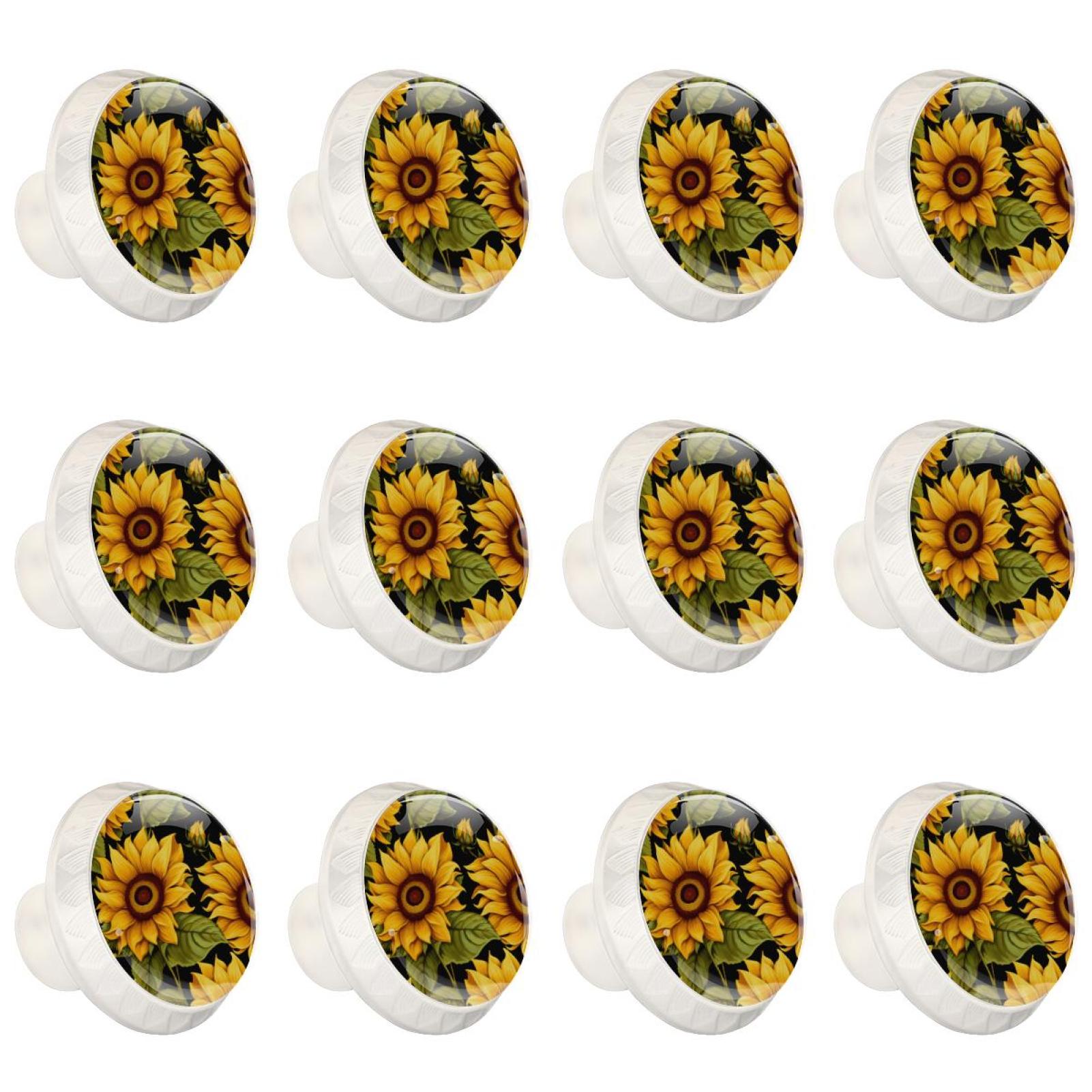 Sunflower Seamless Printing 12 Pcs White Round Drawer Pulls with Screws ...