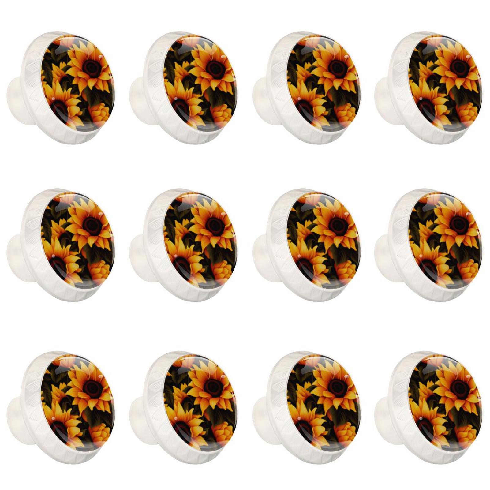 Sunflower Seamless Printing 12 Pcs White Round Drawer Pulls with Screws ...