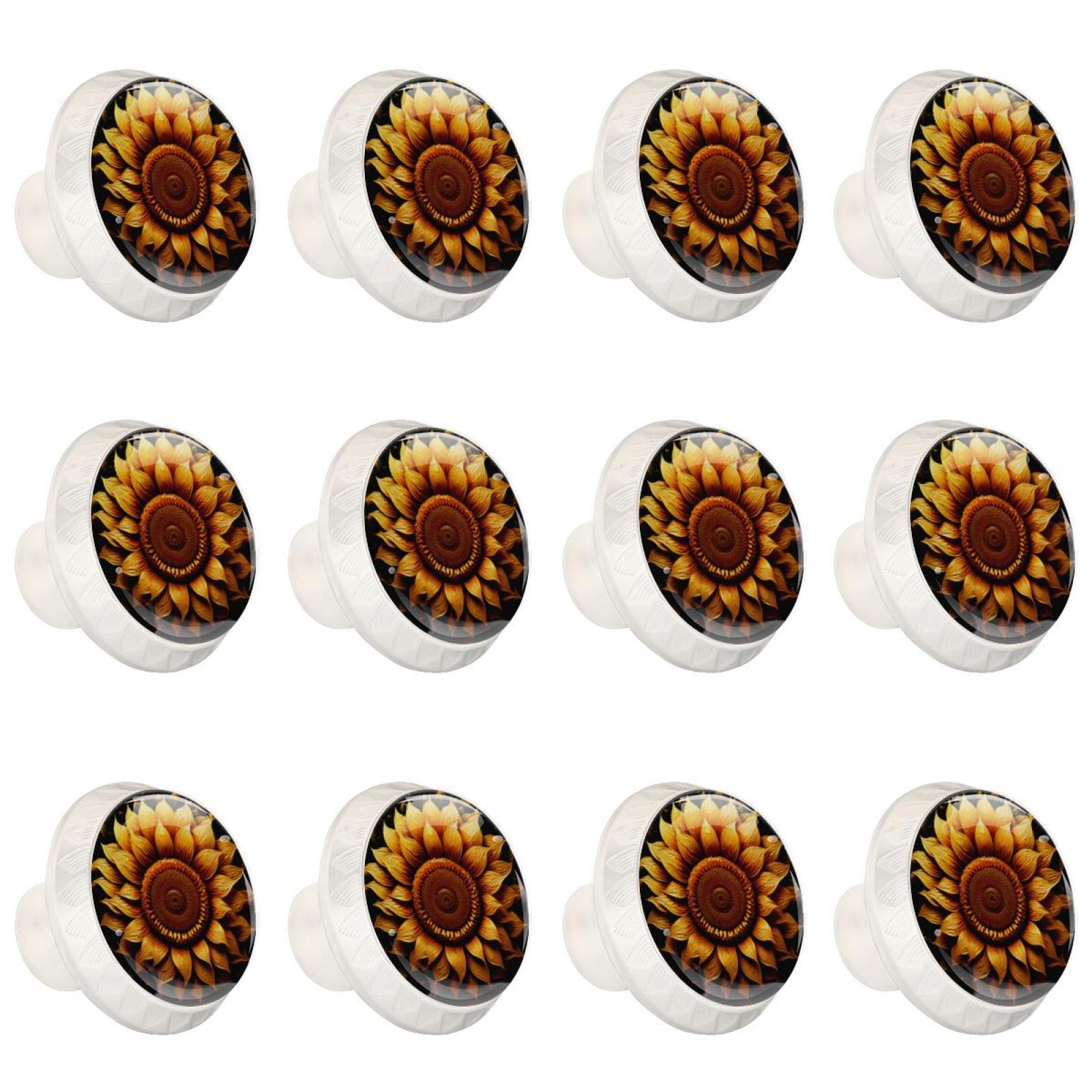 Sunflower Seamless Printing 12 Pcs White Round Drawer Pulls with Screws ...