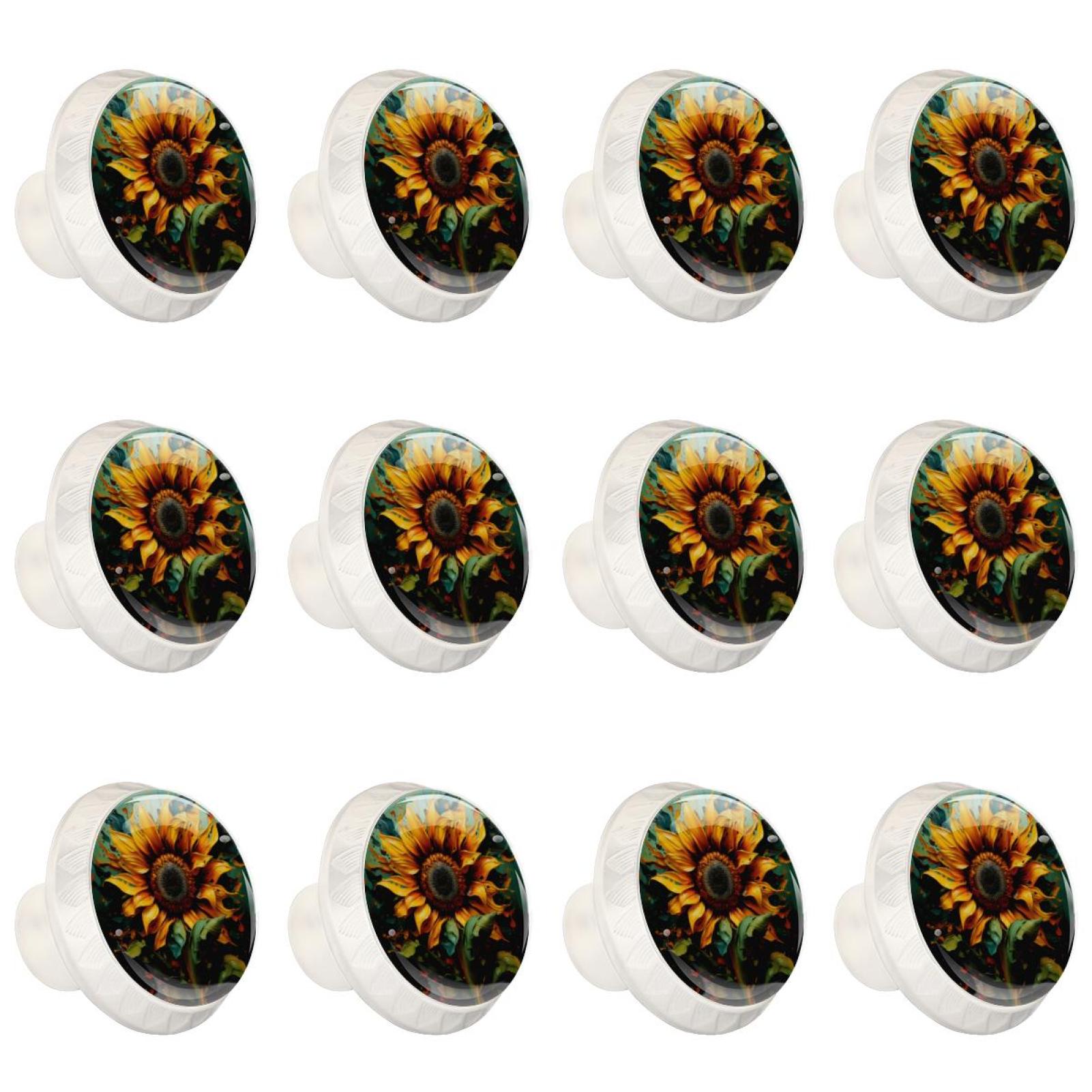 Sunflower Seamless Printing 12 Pcs White Round Drawer Pulls with Screws ...