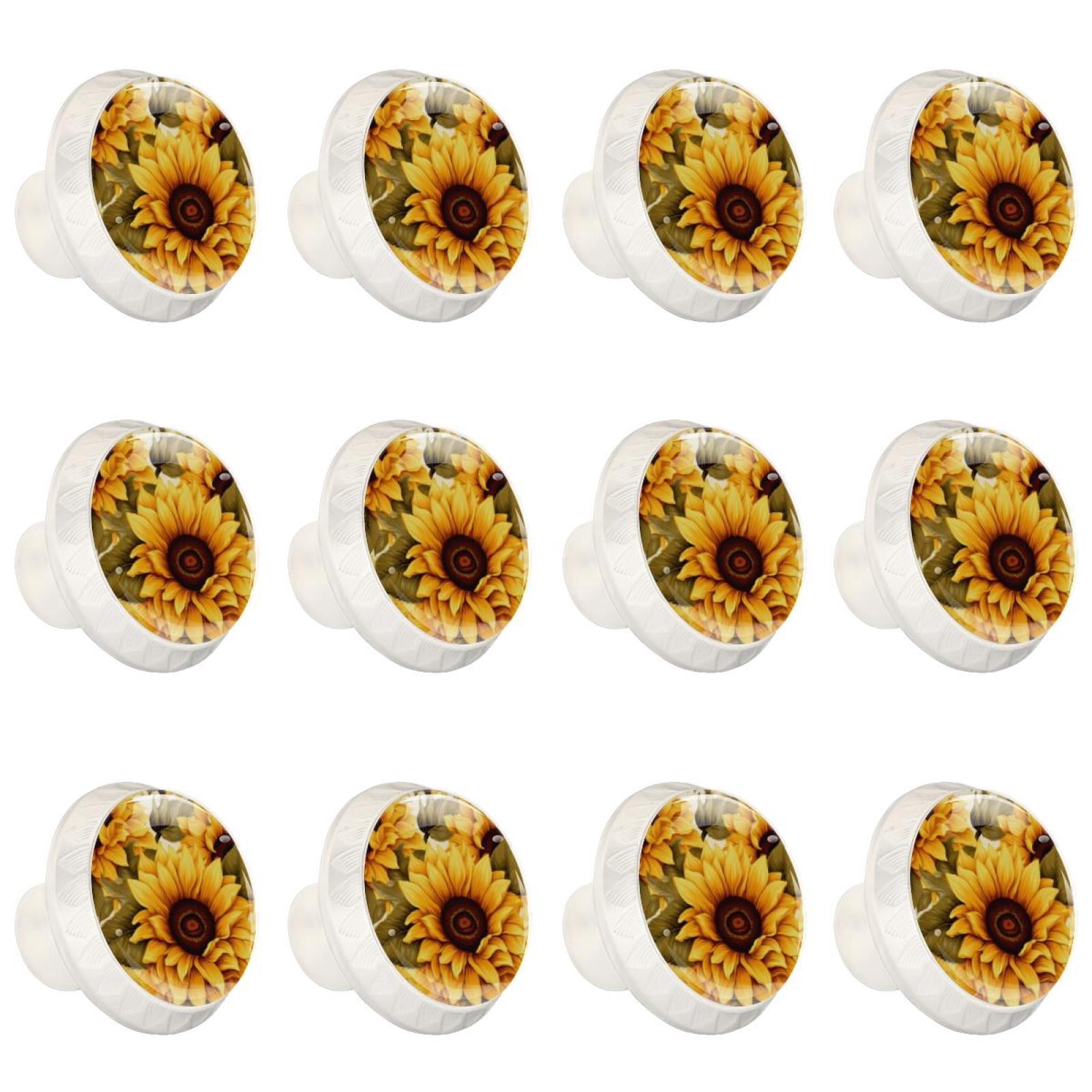Sunflower Seamless Printing 12 Pcs White Round Drawer Pulls with Screws ...