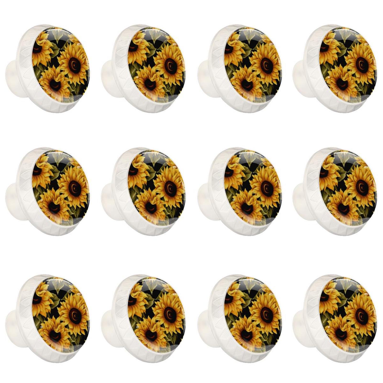 Sunflower Seamless Printing 12 Pcs White Round Drawer Pulls with Screws ...