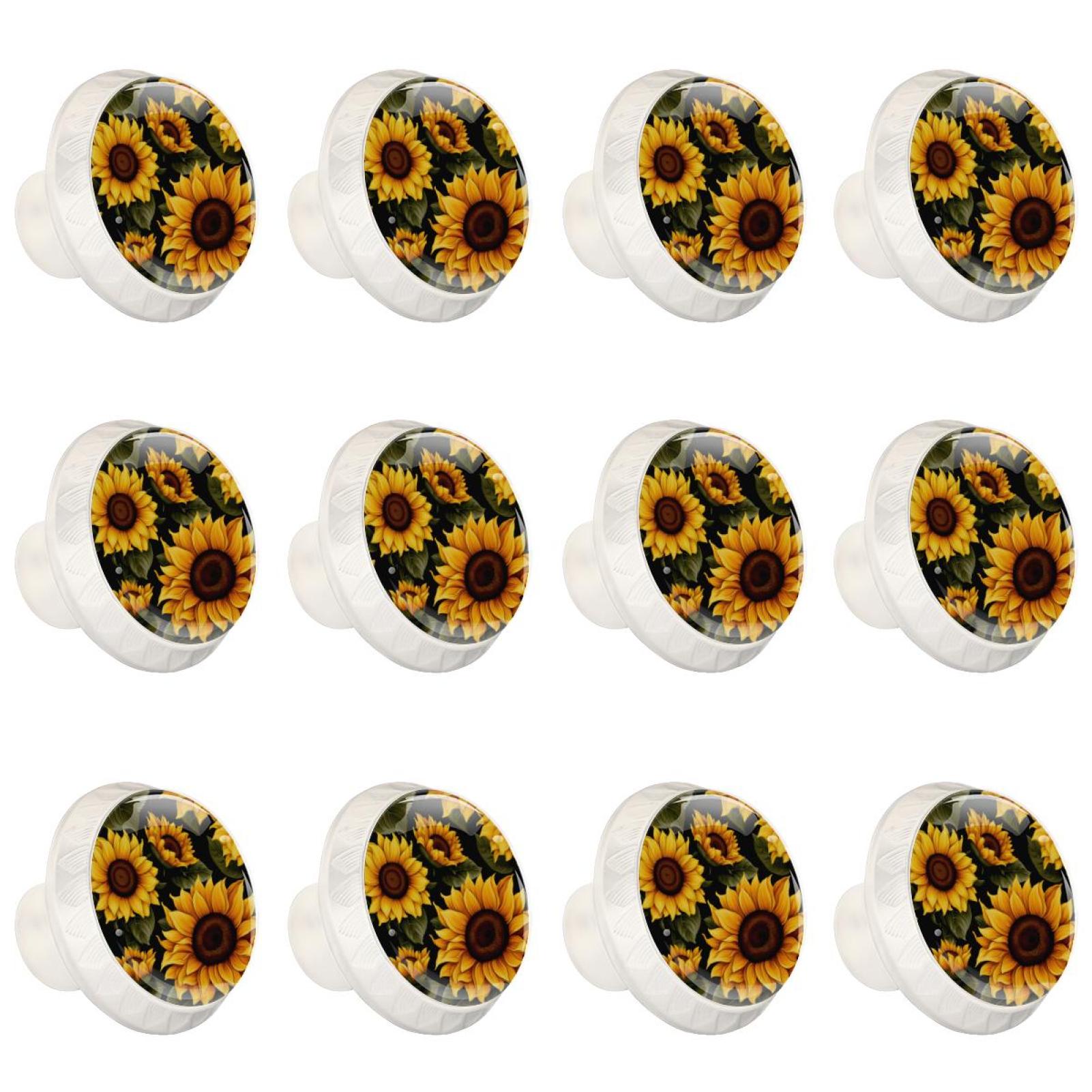 Sunflower Seamless Printing 12 Pcs White Round Drawer Pulls with Screws ...