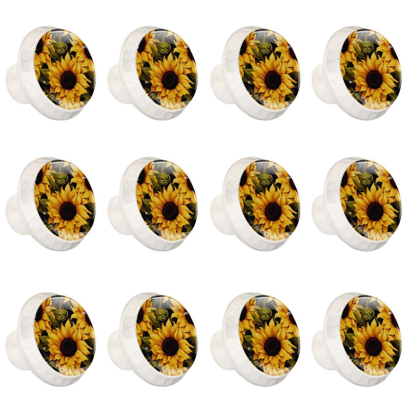 Sunflower Seamless Printing 12 Pcs White Round Drawer Pulls with Screws ...