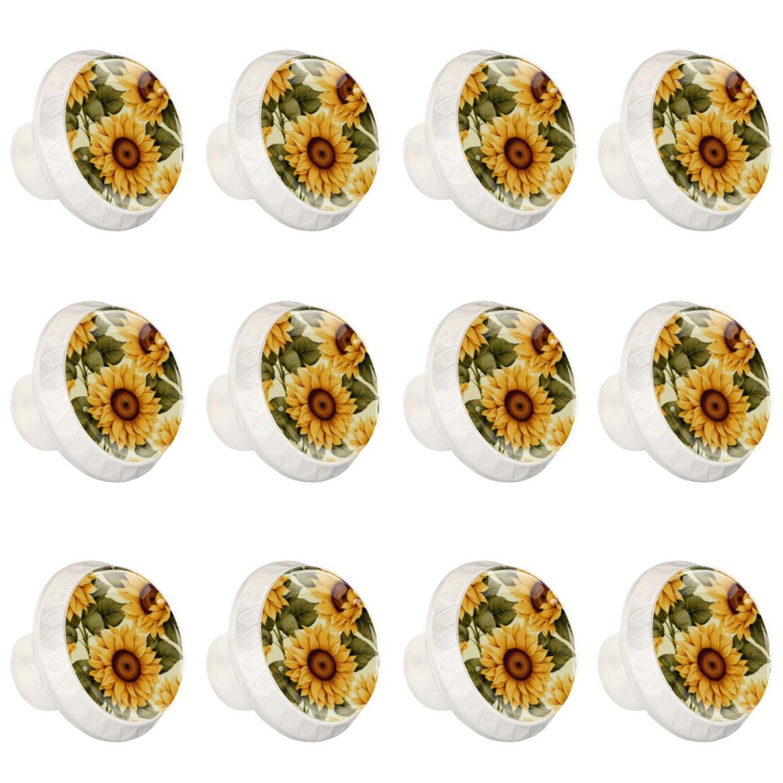 Sunflower Seamless Printing 12 Pcs White Round Drawer Pulls with Screws ...