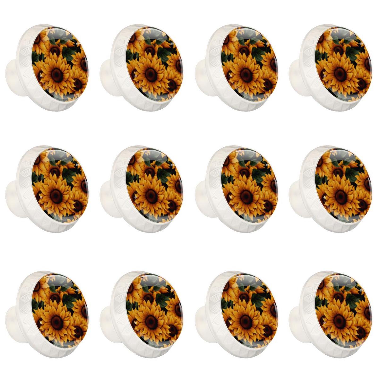 Sunflower Seamless Printing 12 Pcs White Round Drawer Pulls with Screws ...
