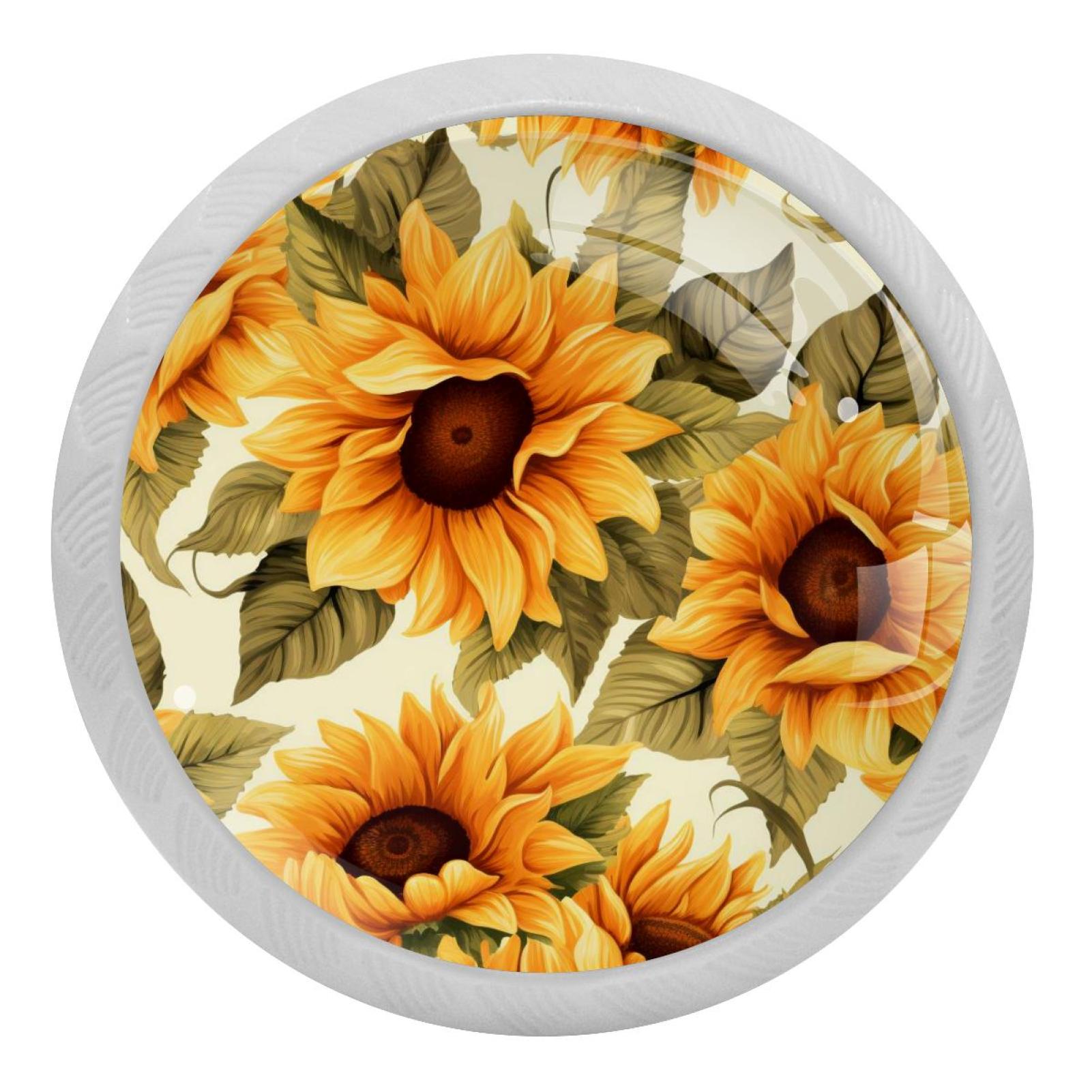 Sunflower Seamless Printing Pattern 4PCS Cabinet Knobs Pulls ...