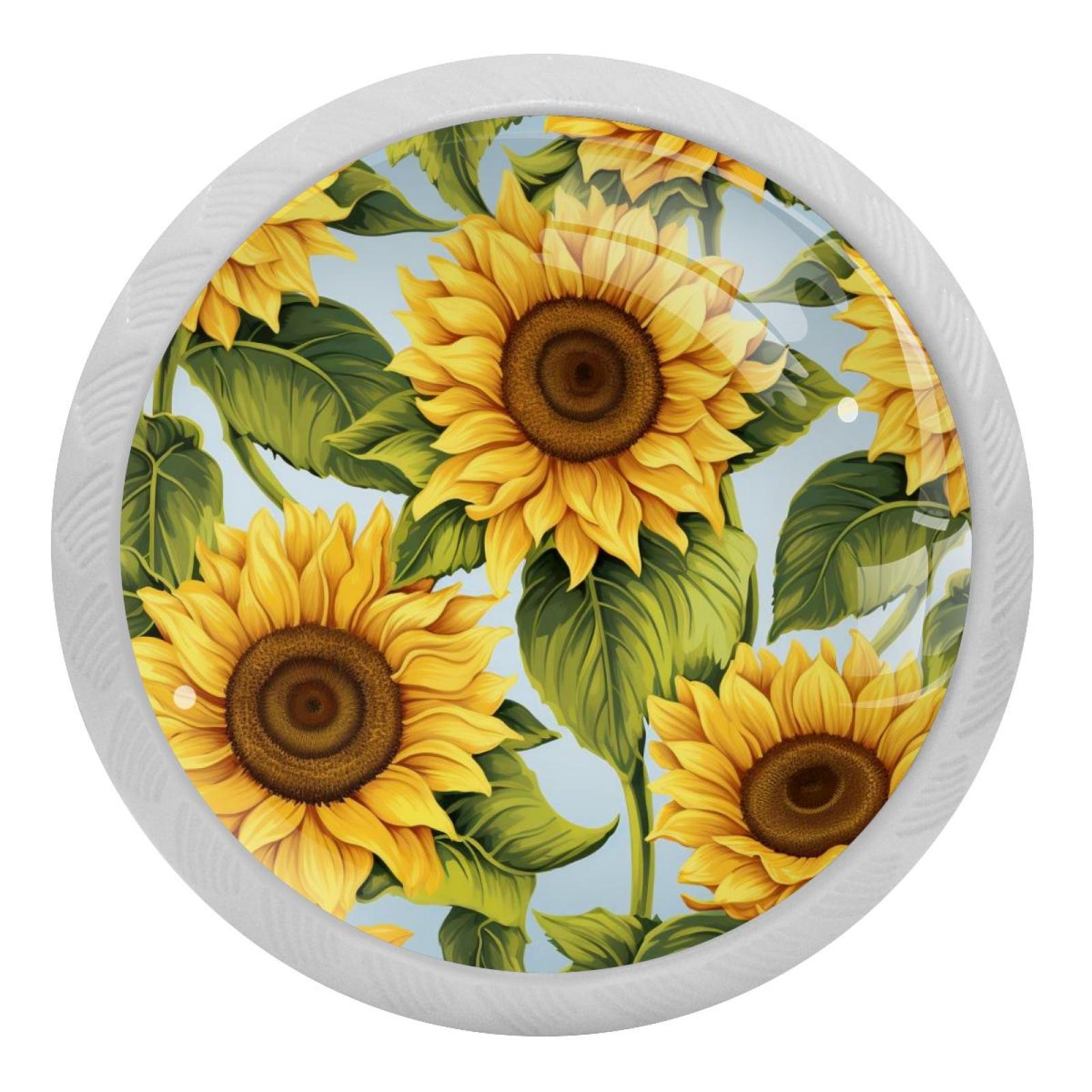 Sunflower Seamless Printing Pattern 4PCS Cabinet Knobs Pulls ...