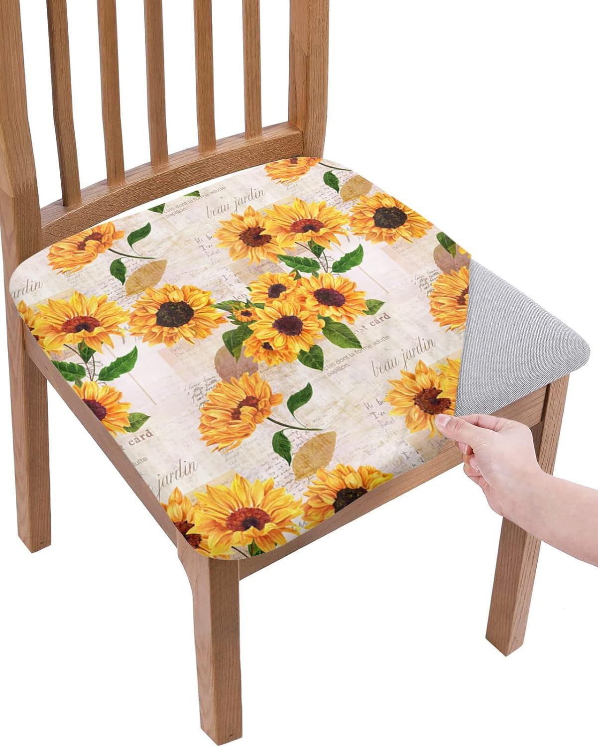 Sunflower Seat Covers for Dining Room Chairs Set of 4, Floral Stretchy ...